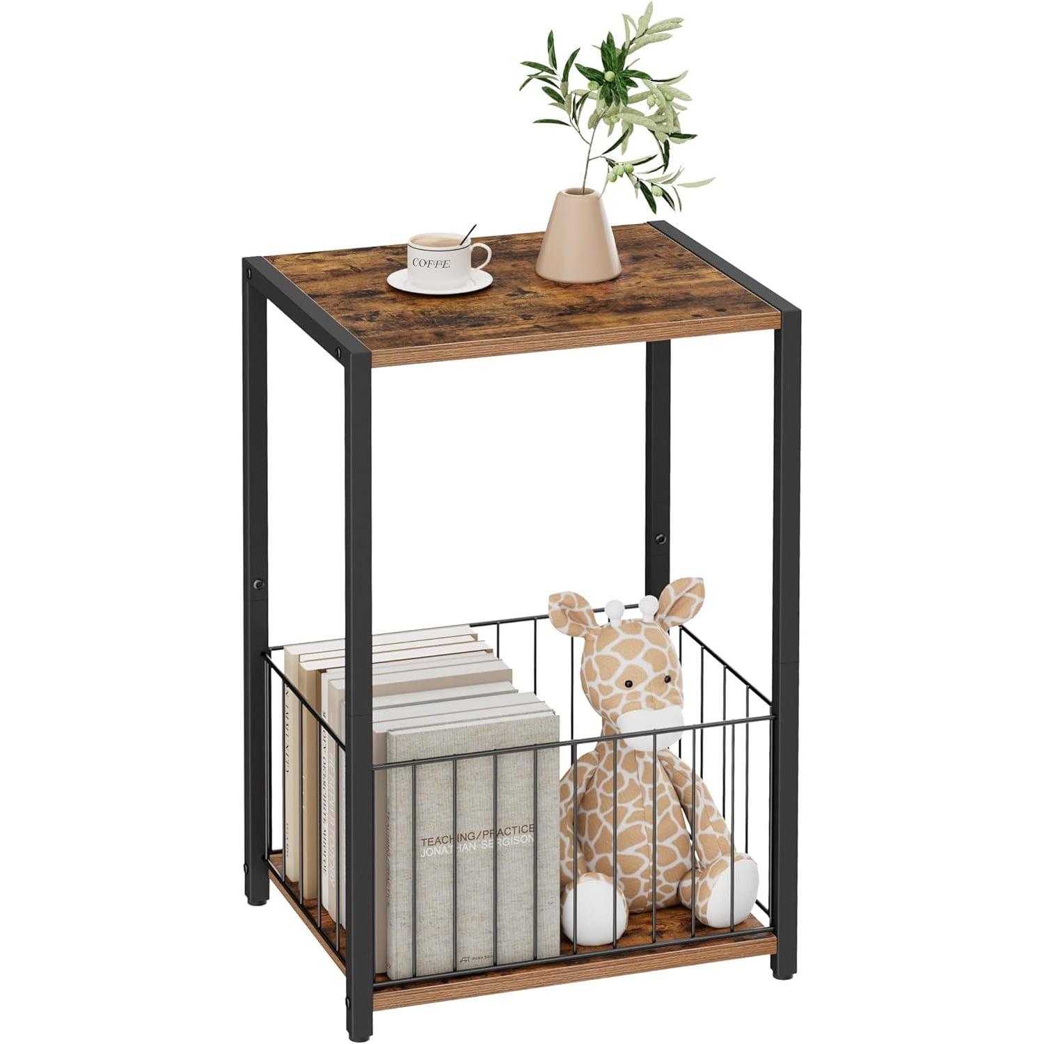 Side Table with Magazine Holder, Record Player Stand with LP Shelf, End ...