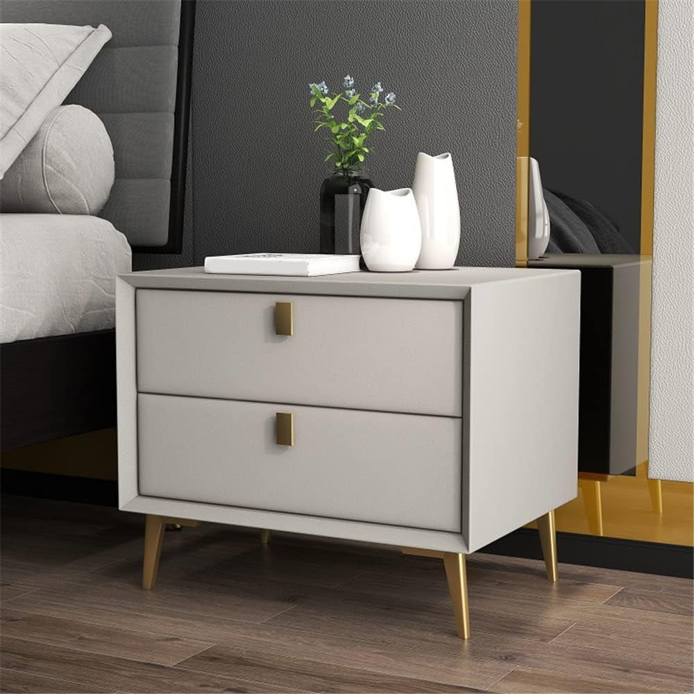 Side Table, Mid Century End Table with 2 Drawers Modern Leather ...