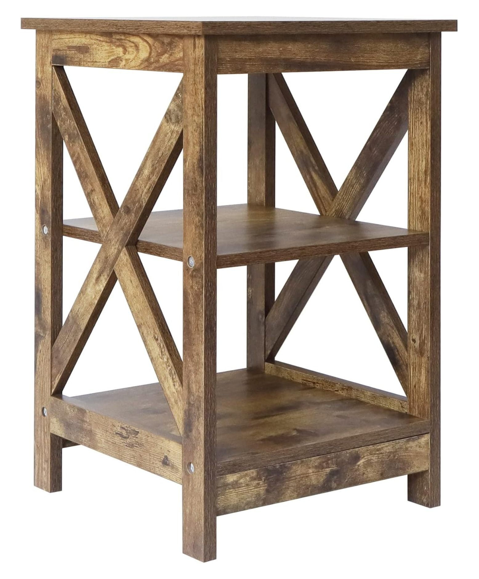 Side Table, Modern Farmhouse Wood End Table with 3-Tier Storage, Rustic ...