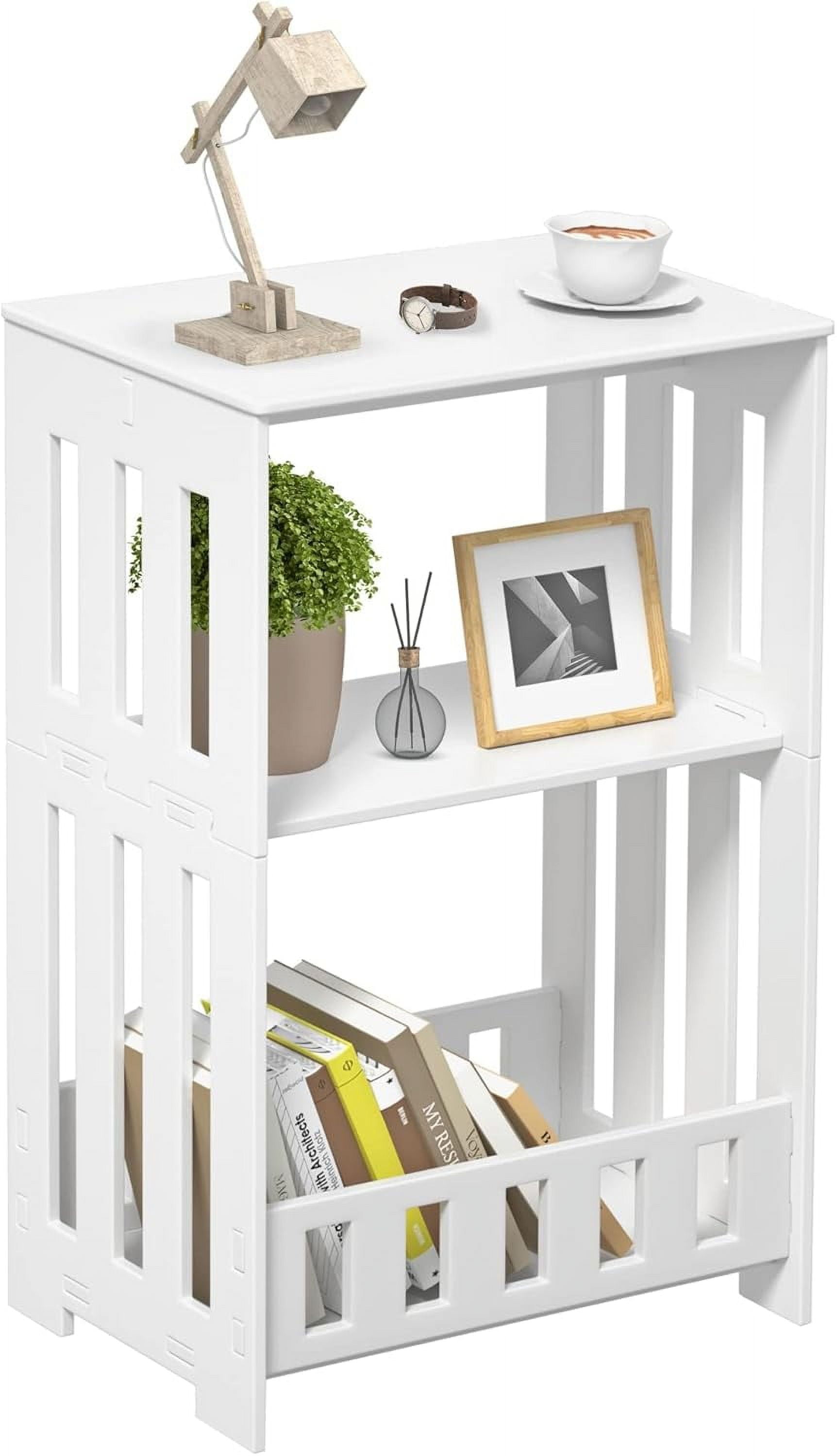 Side Table Night Stand, 3 Tier Narrow End Table with Display Shelf ...