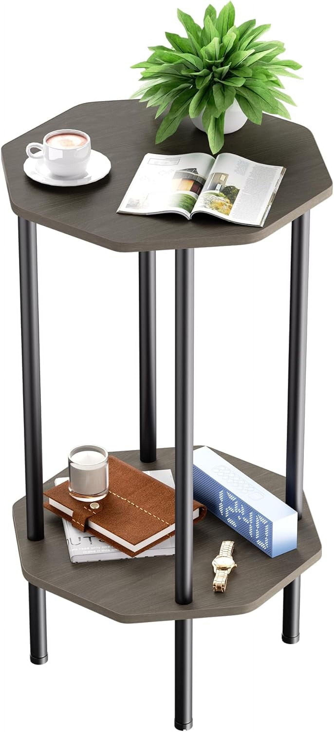 Side Table, Octagonal End Table for Small Spaces,Nightstand with 2 ...