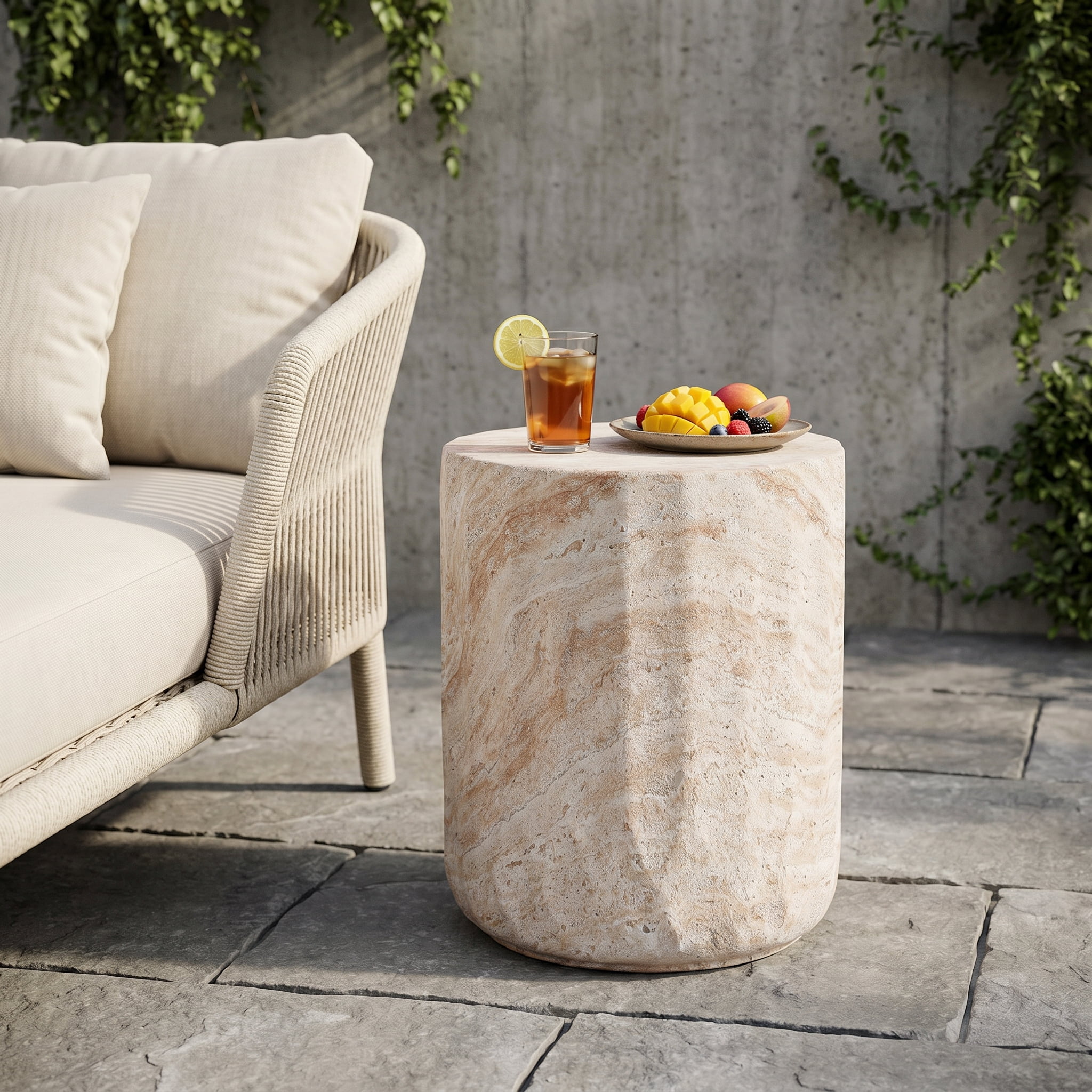 Side Table, Outdoor Indoor Hexagonal Round Lightweight Concrete Table ...