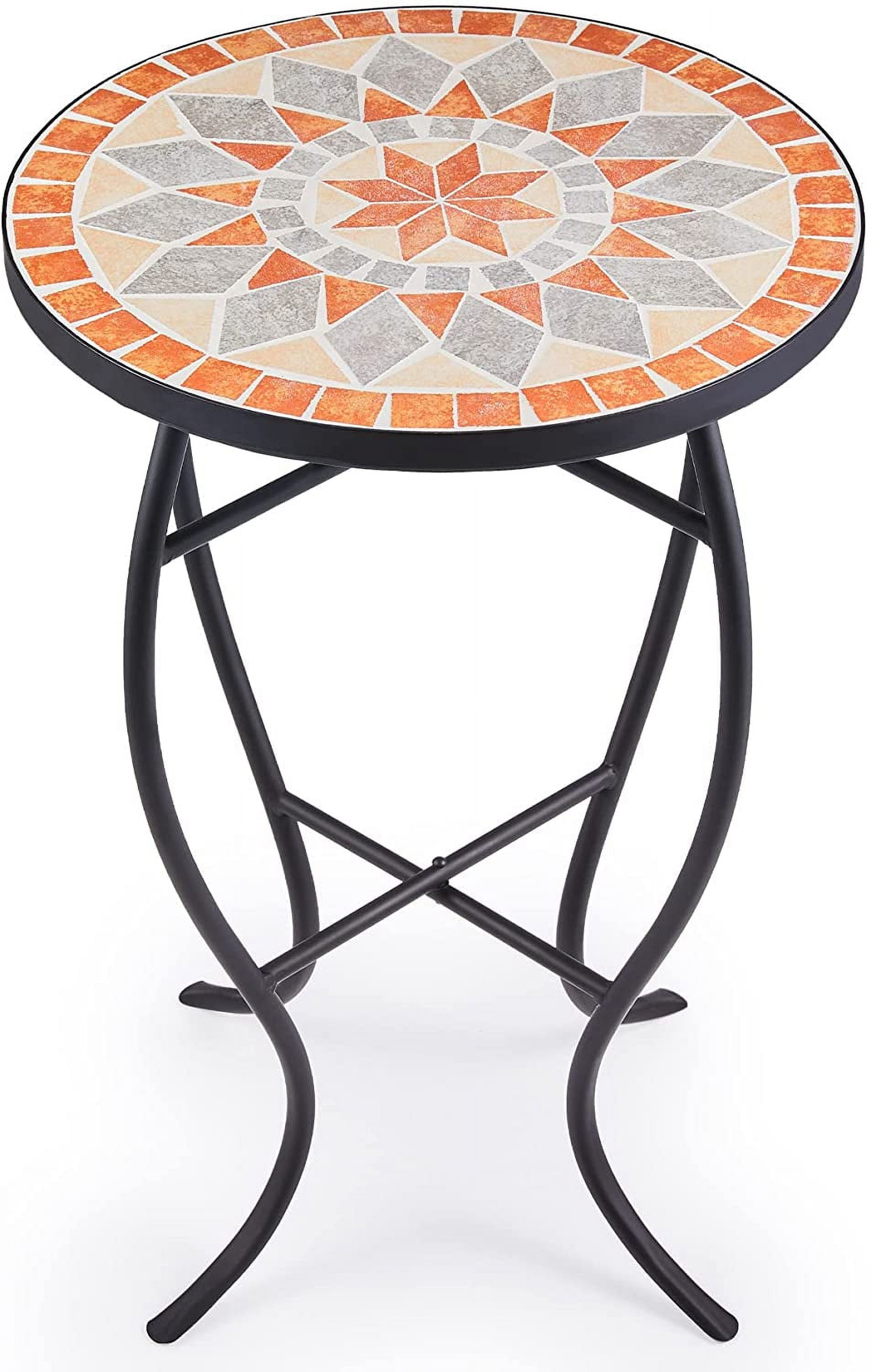 Side Table and Plant Stand, 21" Round End Table with 14" Ceramic Tile ...