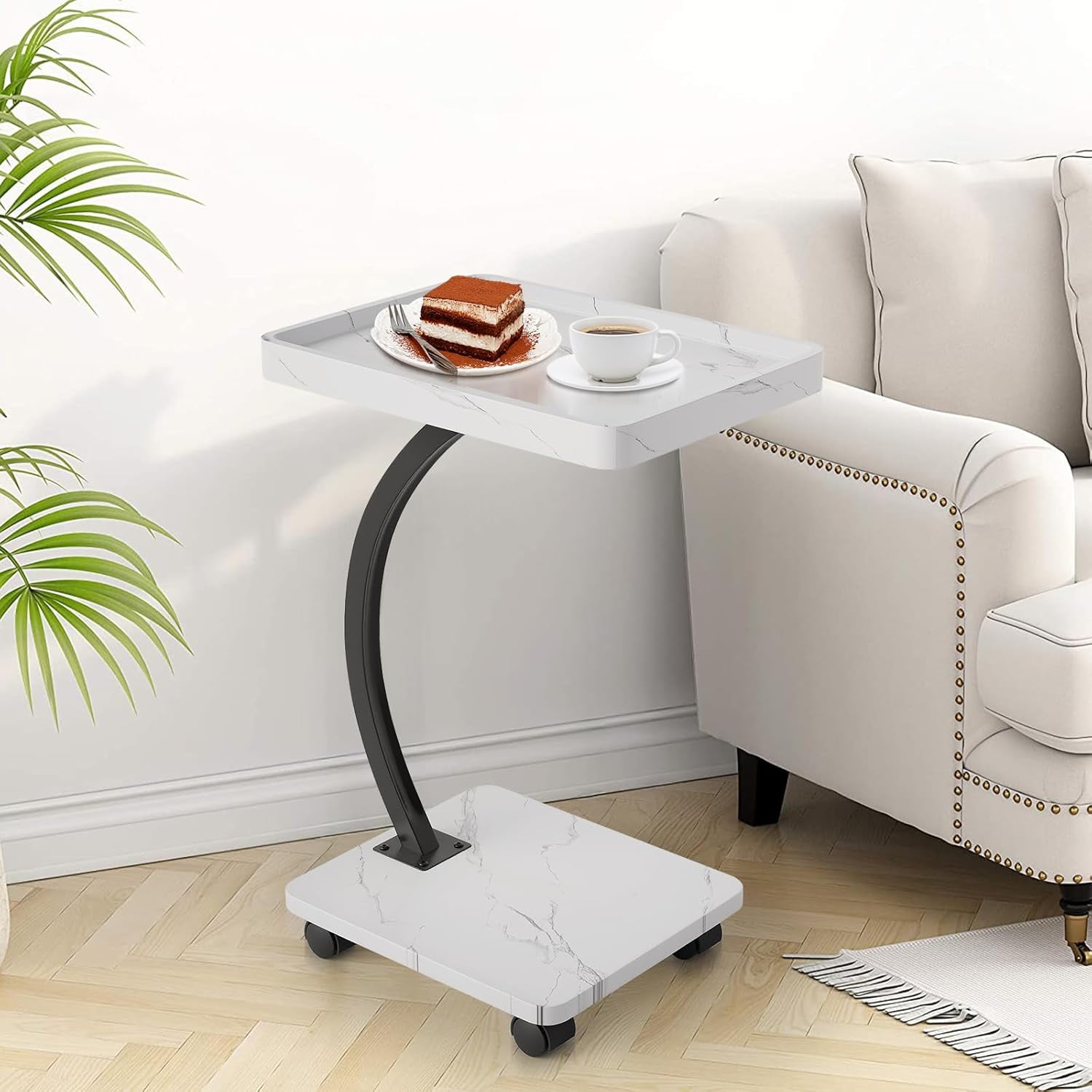 Side Table with Rolling Wheels, Laptop Side Table C Shape Side Table ...