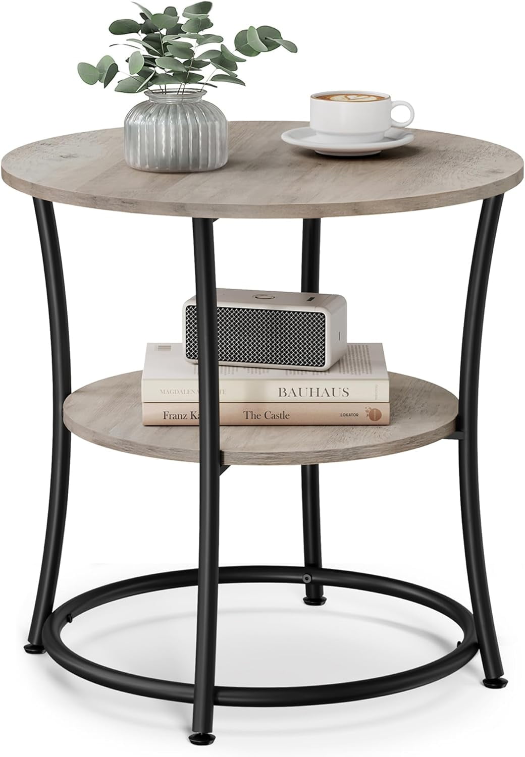 Side Table, Round End Table with 2 Storage Shelves for Living Room ...