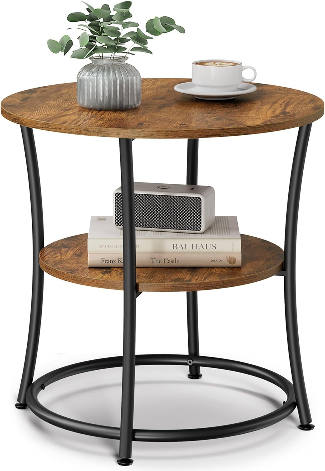 Side Table, Round End Table with 2 Storage Shelves for Living Room ...