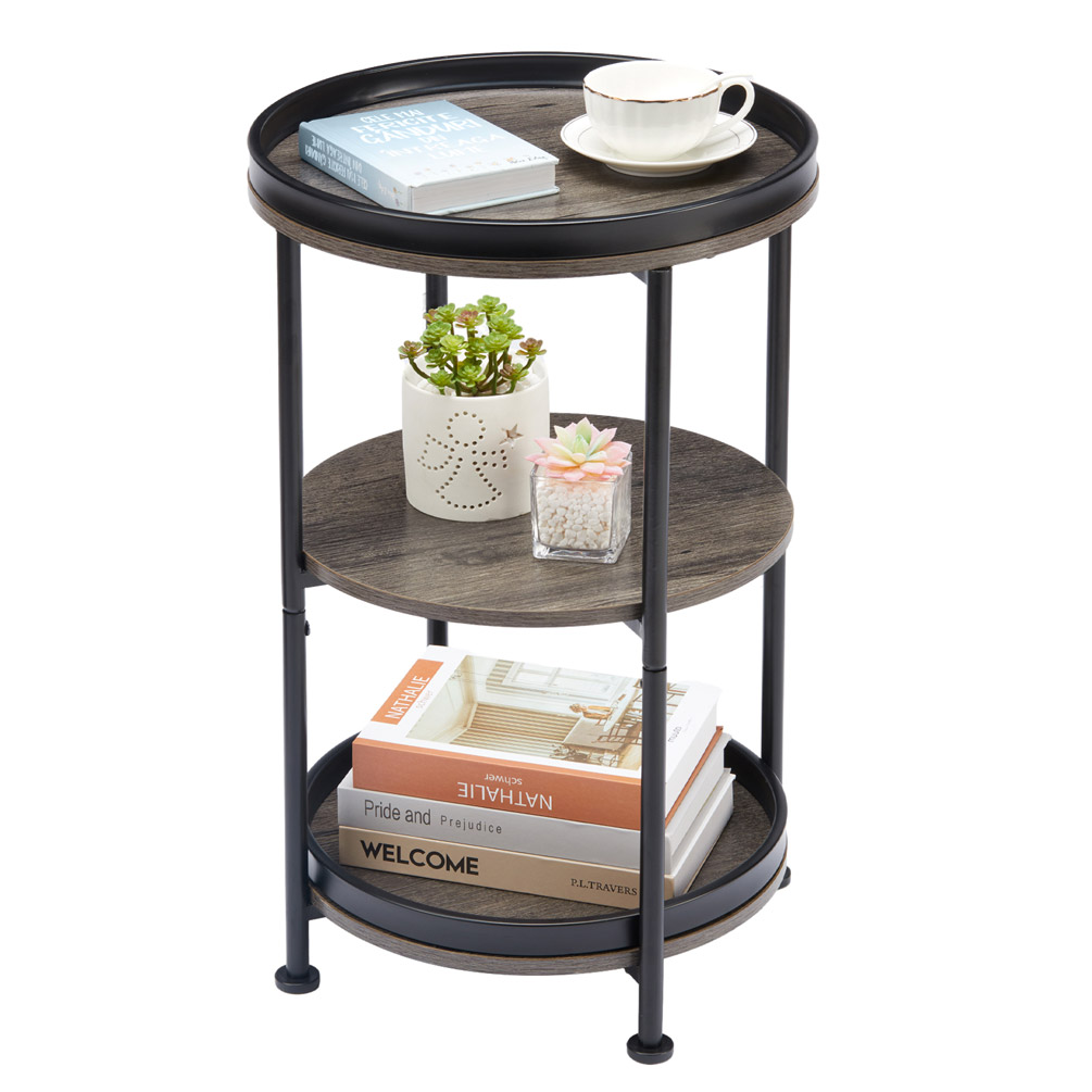 Vivefox 2-Tier Round Side Table with Wood Top & Storage, Indoor End ...