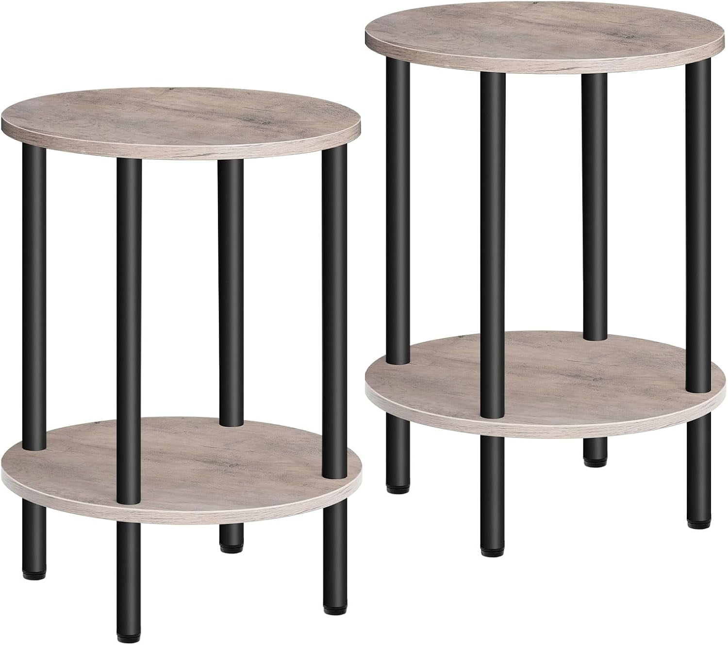 Side Table Set of 2, Round End Table, 2-Tier Small Nightstand with ...