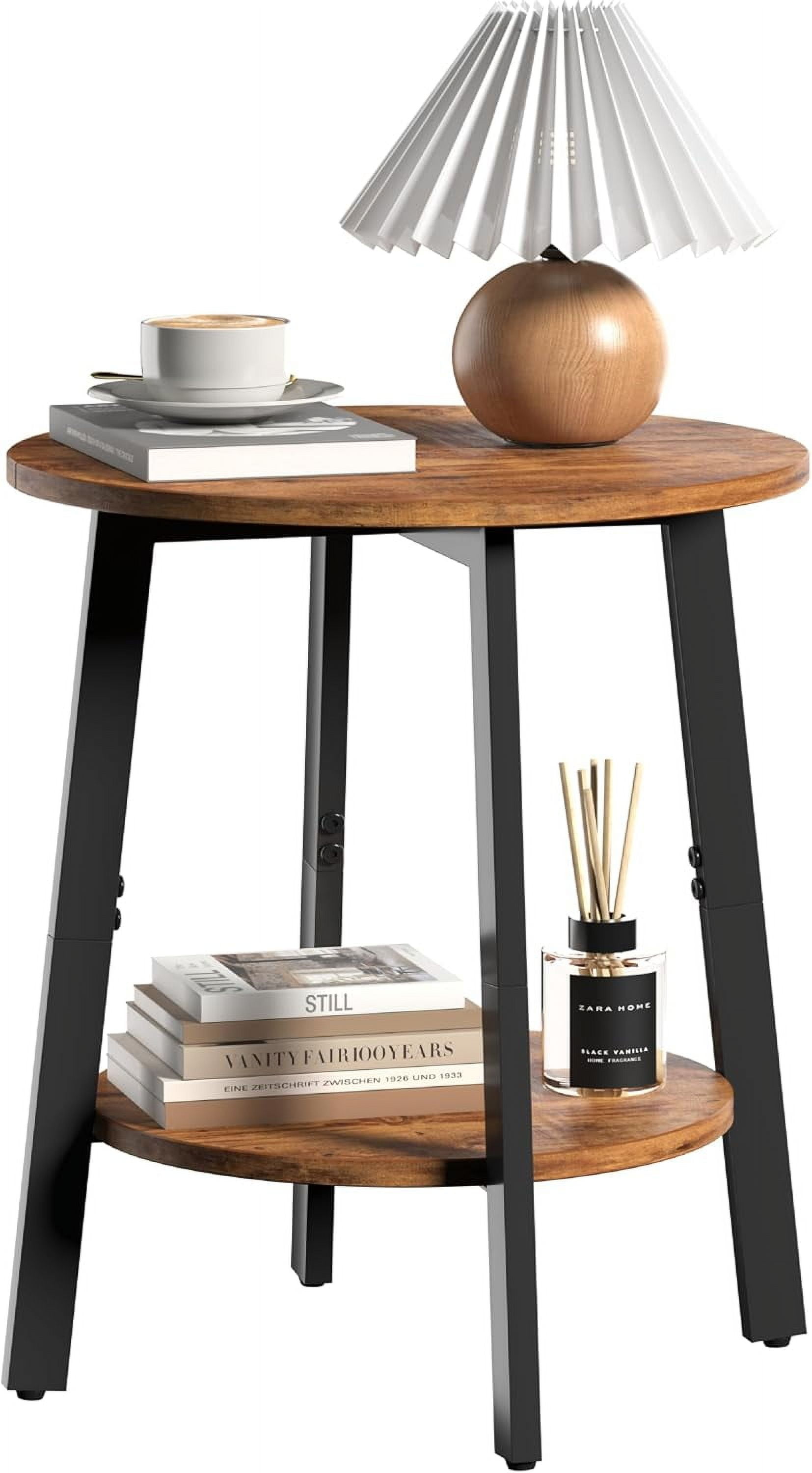 Side Table Set of 2, Small Round End Table with Storage Shelf for Small ...