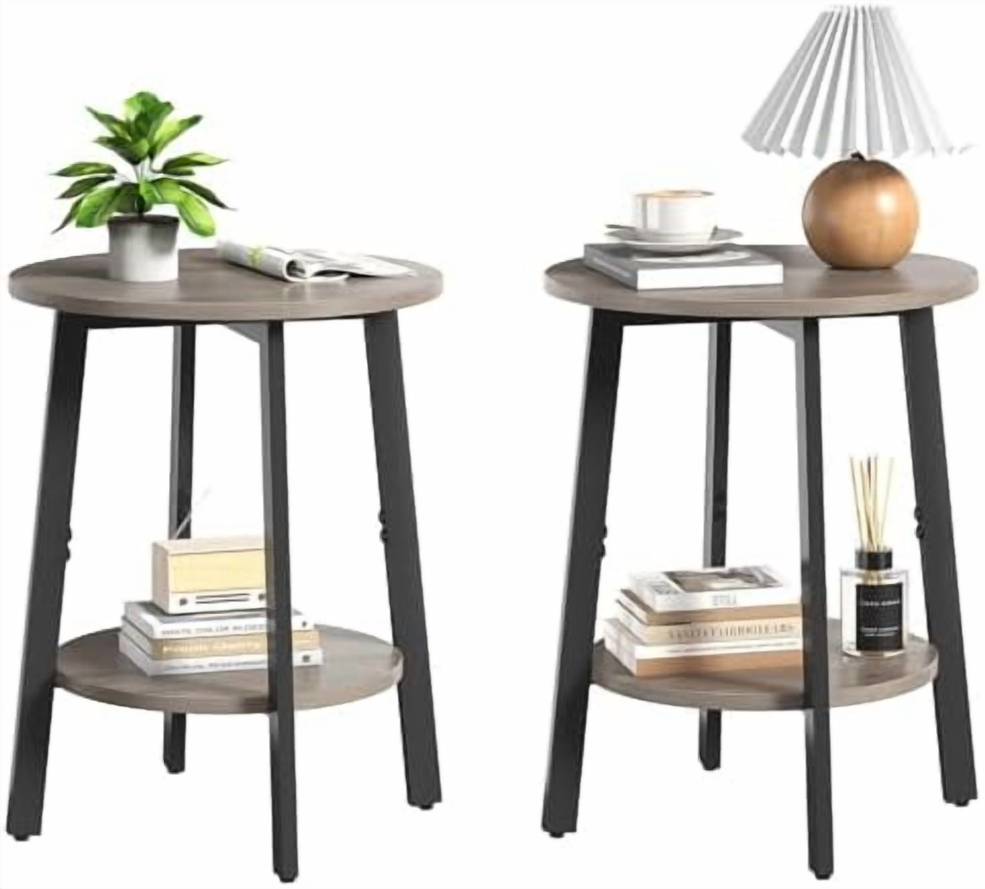 Side Table Set of 2, Small Round End Table with Storage Shelf for Small ...