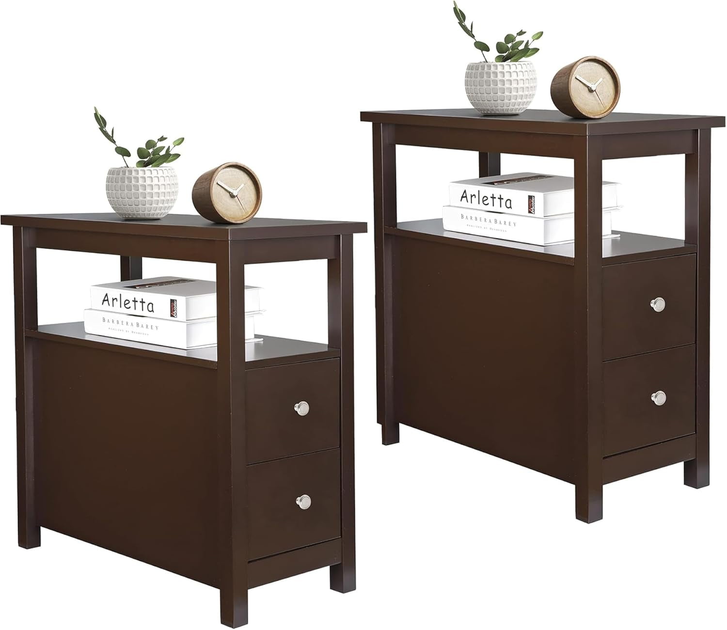 Side Table Set of 2 Chairside Table Narrow End Table with Storage Shelf ...