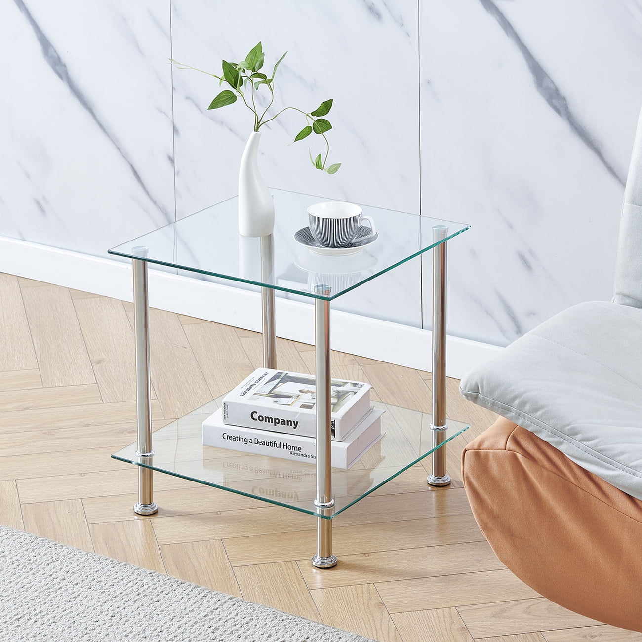 Side Table Small End Table 2-Tier Storage Shelf, Nightstand with Square ...