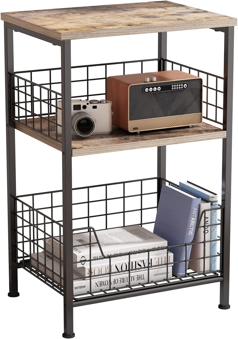 Side Table, Small End Table Record Player Stand with Storage, Vinyl ...