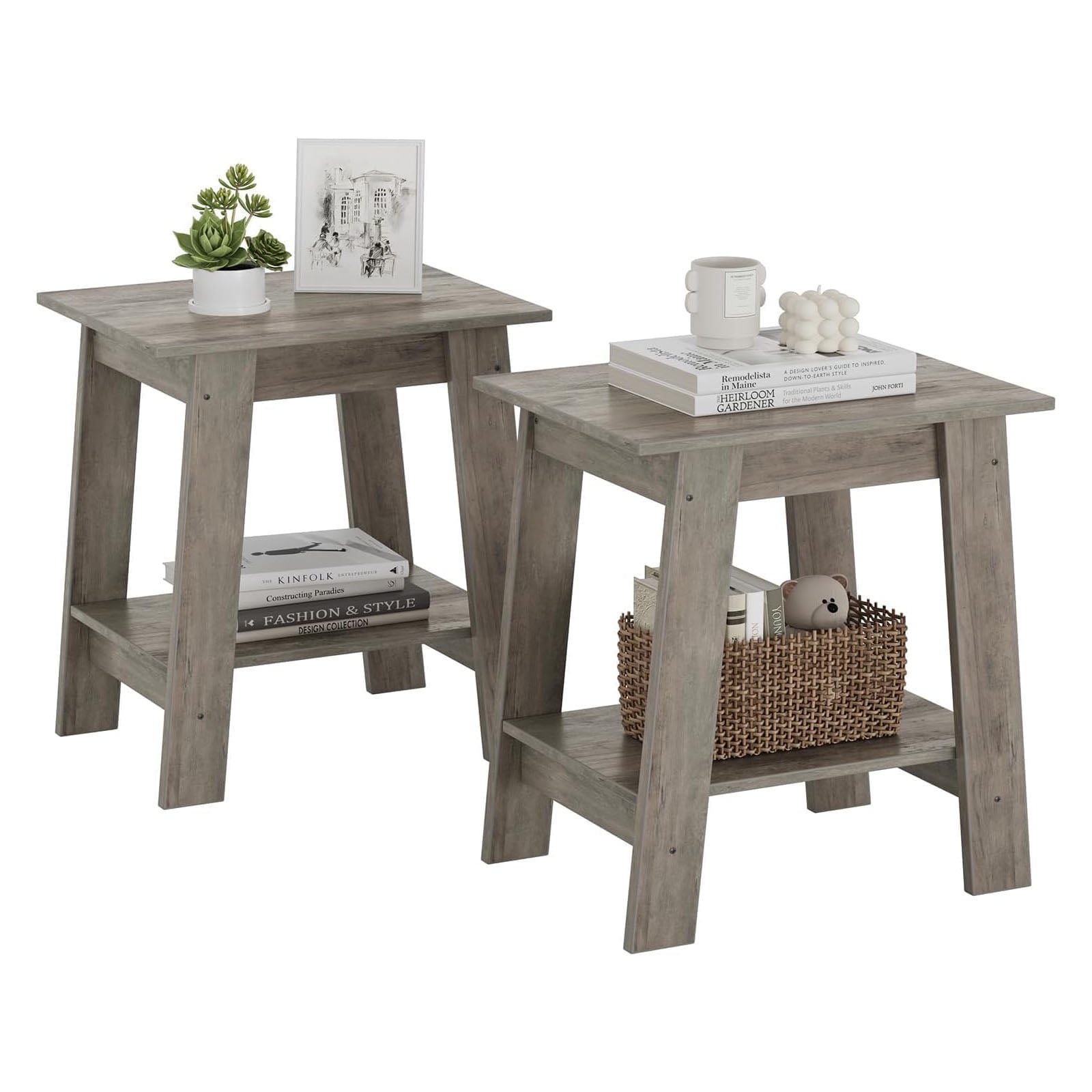 Side Table Small End Table Set of 2, Modern Nightstand with 2 Tier ...