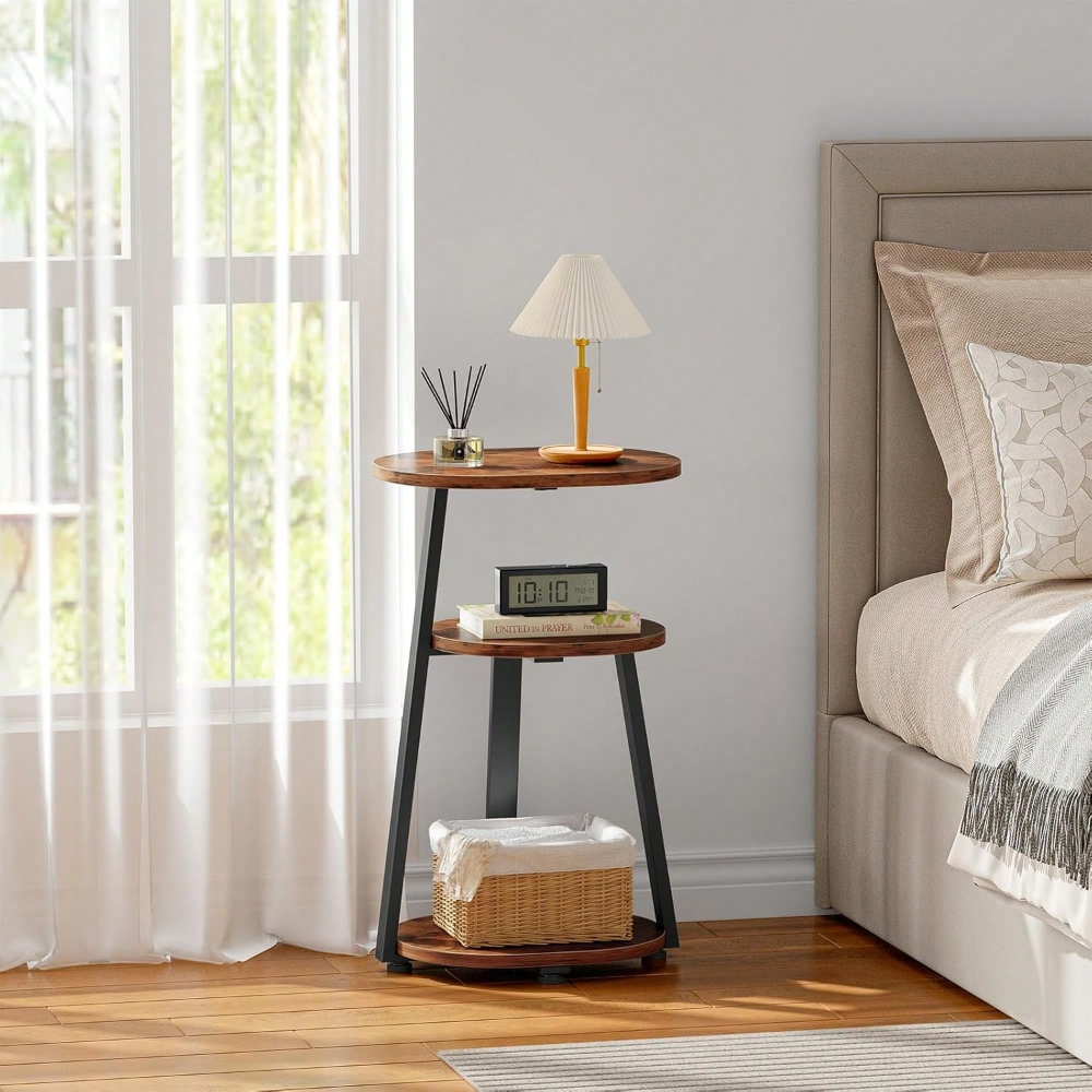 Side Table, Small End Table With Metal Frame, 3-Tier Bedside Tables ...