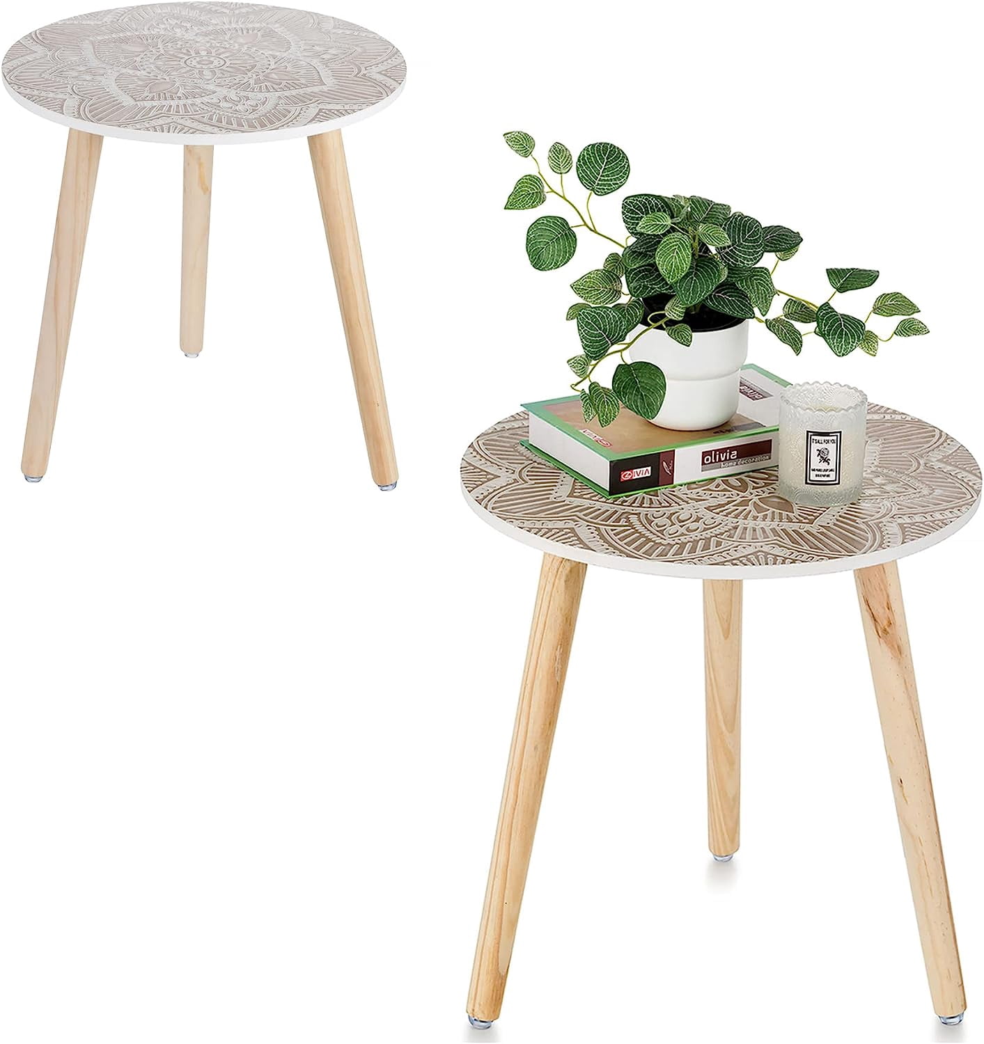 Side Table Small Round: Boho End Tables for Living Room Set of 2 ...