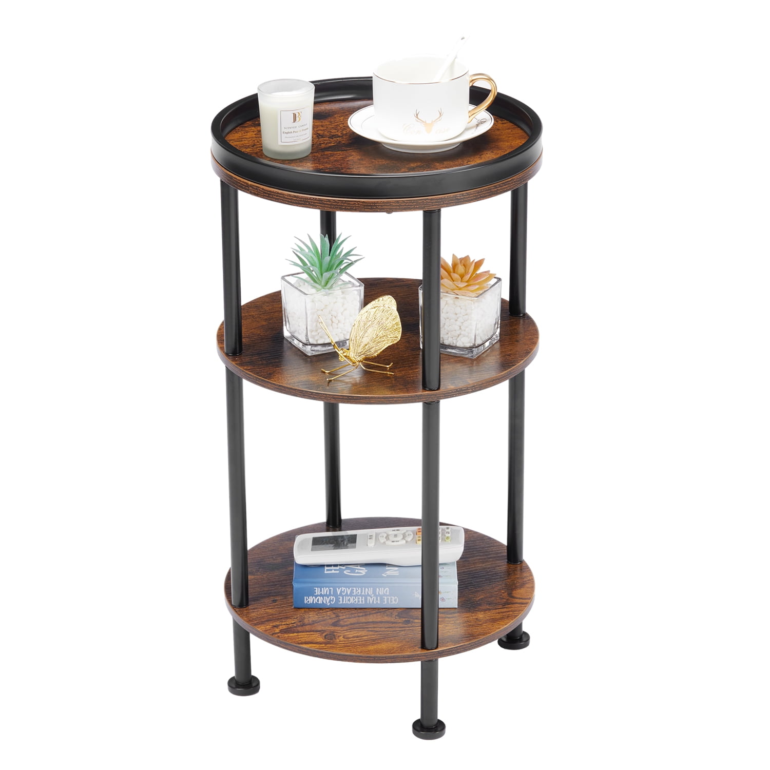 Side Table, Small Round End Table for Narrow and Small Space, 3-Tier ...