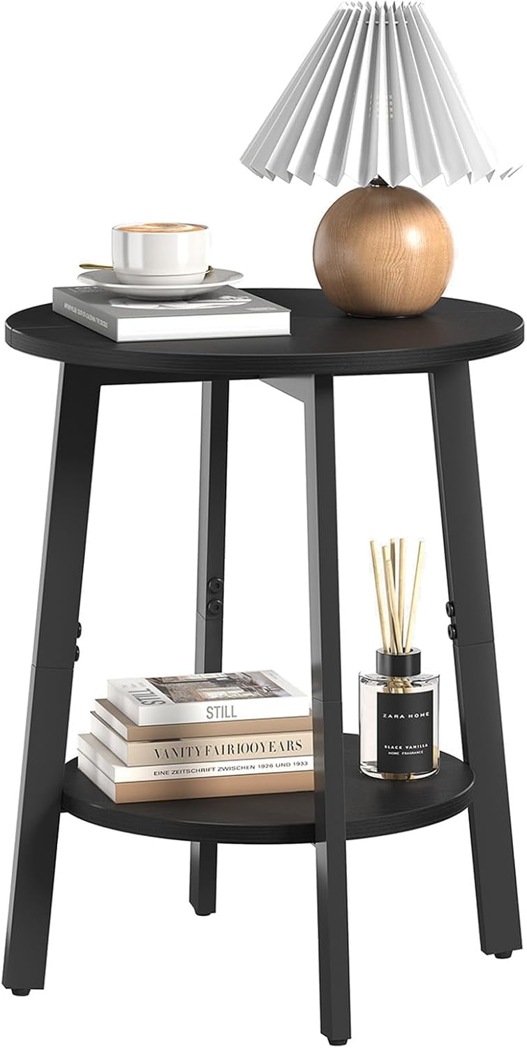 Side Table, Small Round End Table with Storage Shelf for Small Space, 2 ...