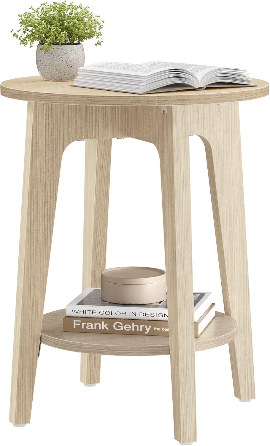 Side Table, Small Round End Table with Lower Shelf, Nightstand for ...