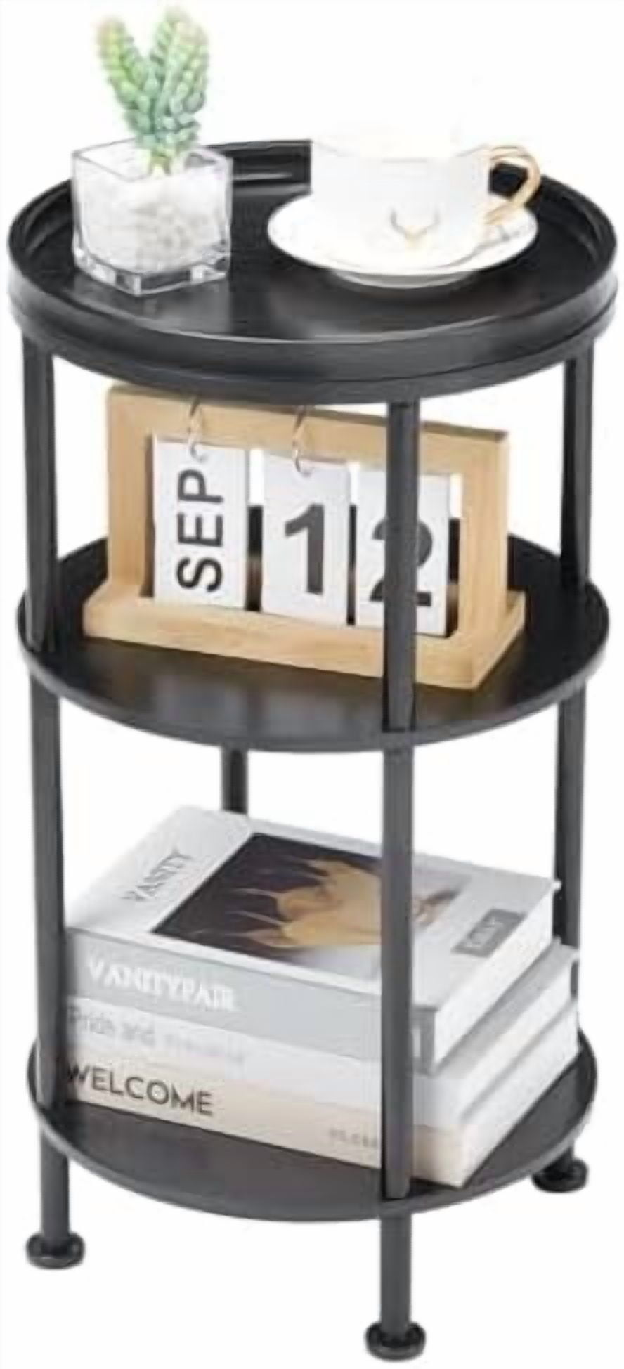Side Table, Small Round Side Table for Small Spaces, 3-Tier Round ...