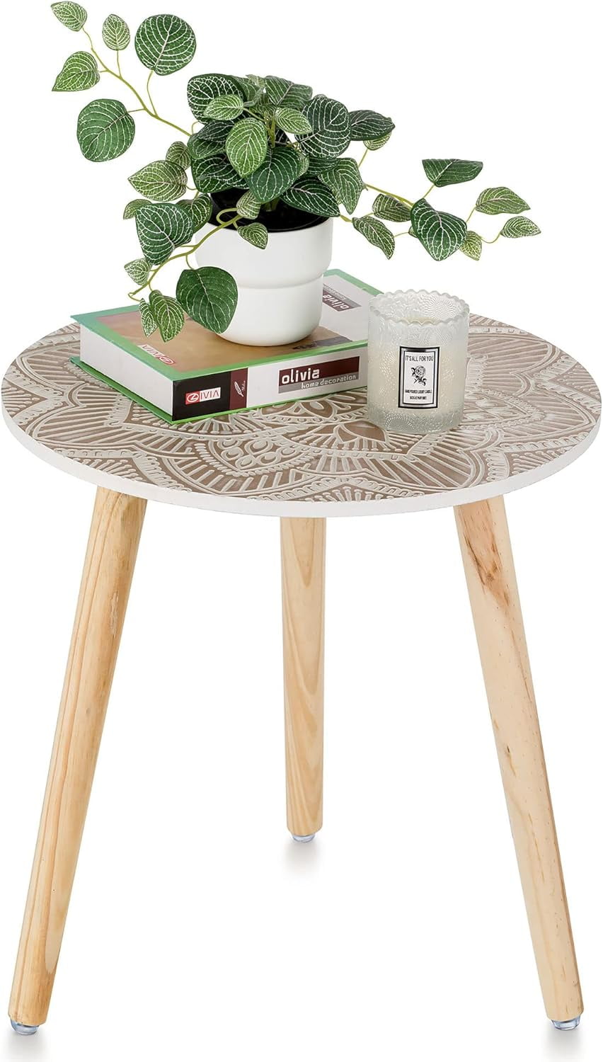 Side Table Small Round: White End Table for Living Room Couch Bedroom ...