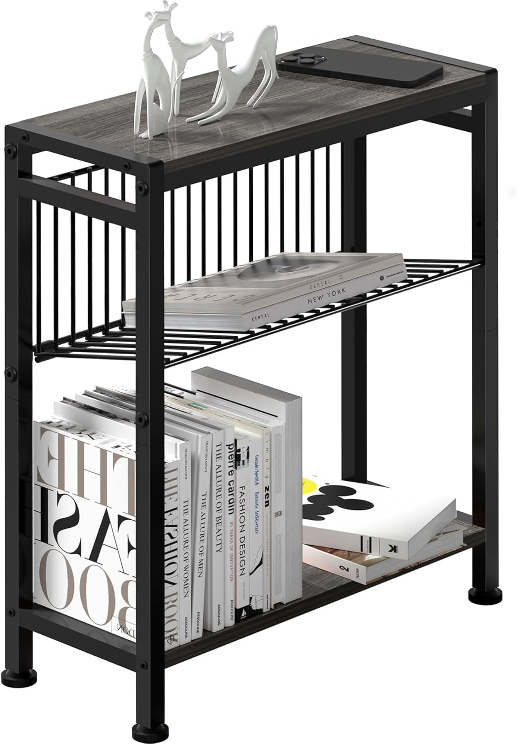 Side Table for Small Spaces, Narrow End Table with Magazine Holder, 2 ...