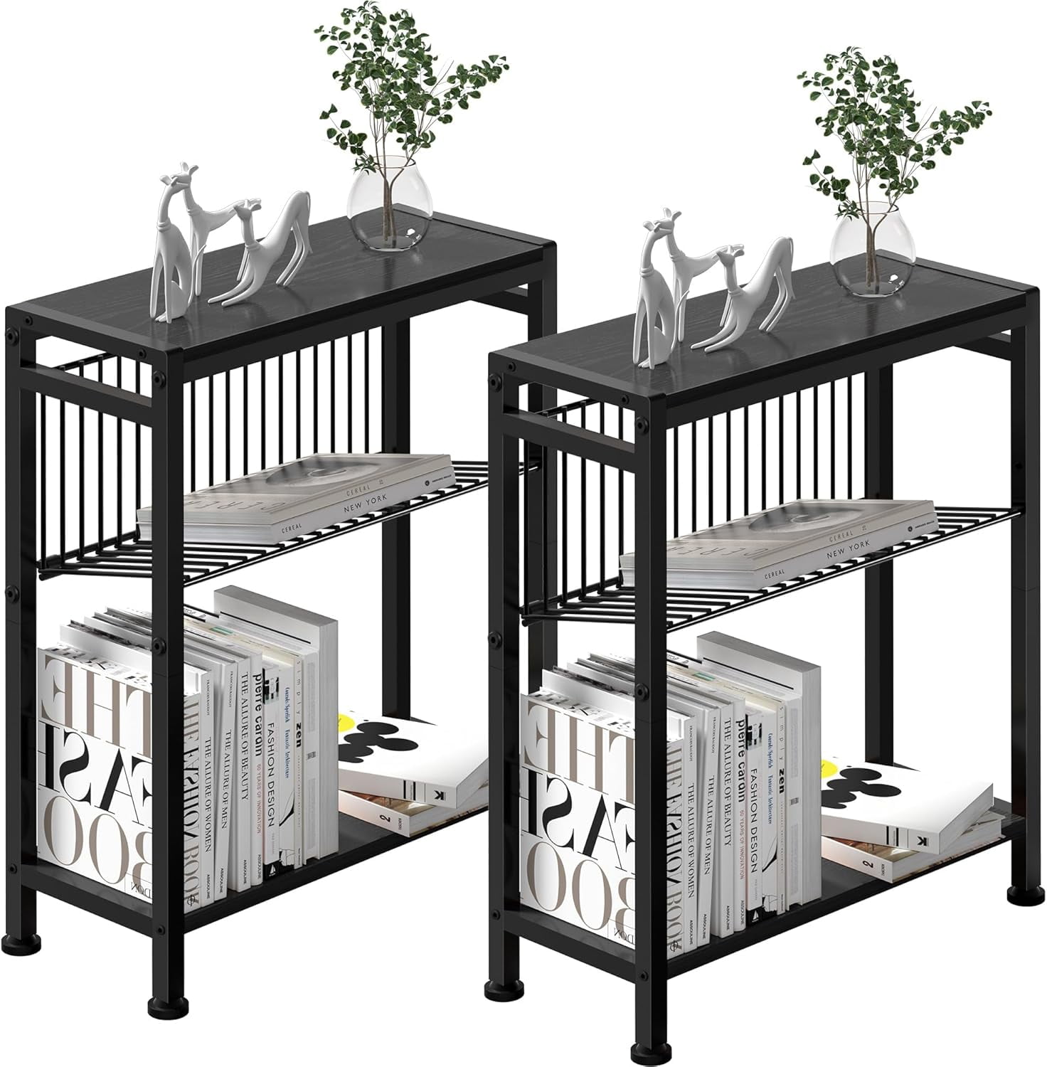 Side Table for Small Spaces, Narrow End Table with Magazine Holder, 2 ...