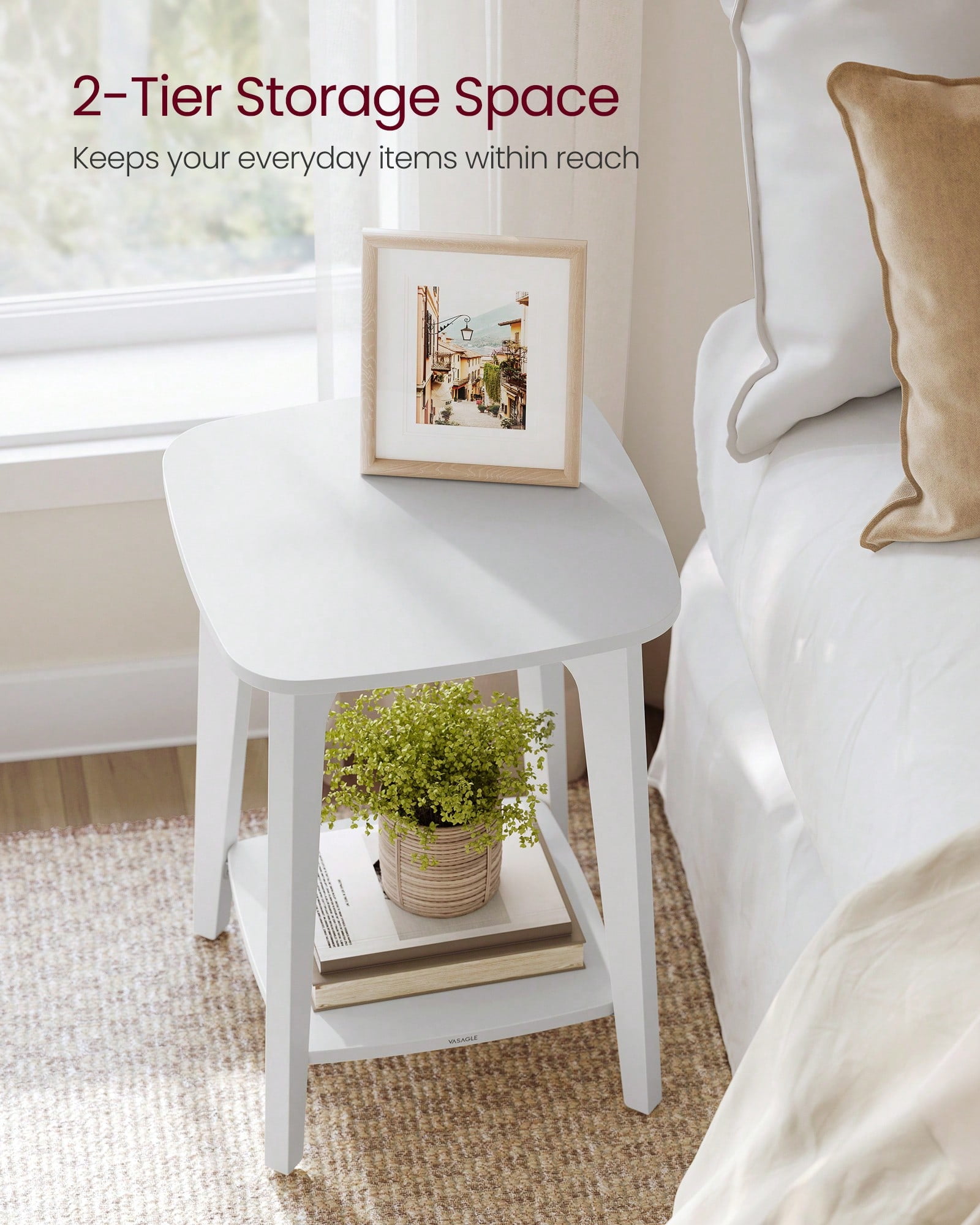 Side Table, Small Square End Table With Lower Shelf, Nightstand For ...