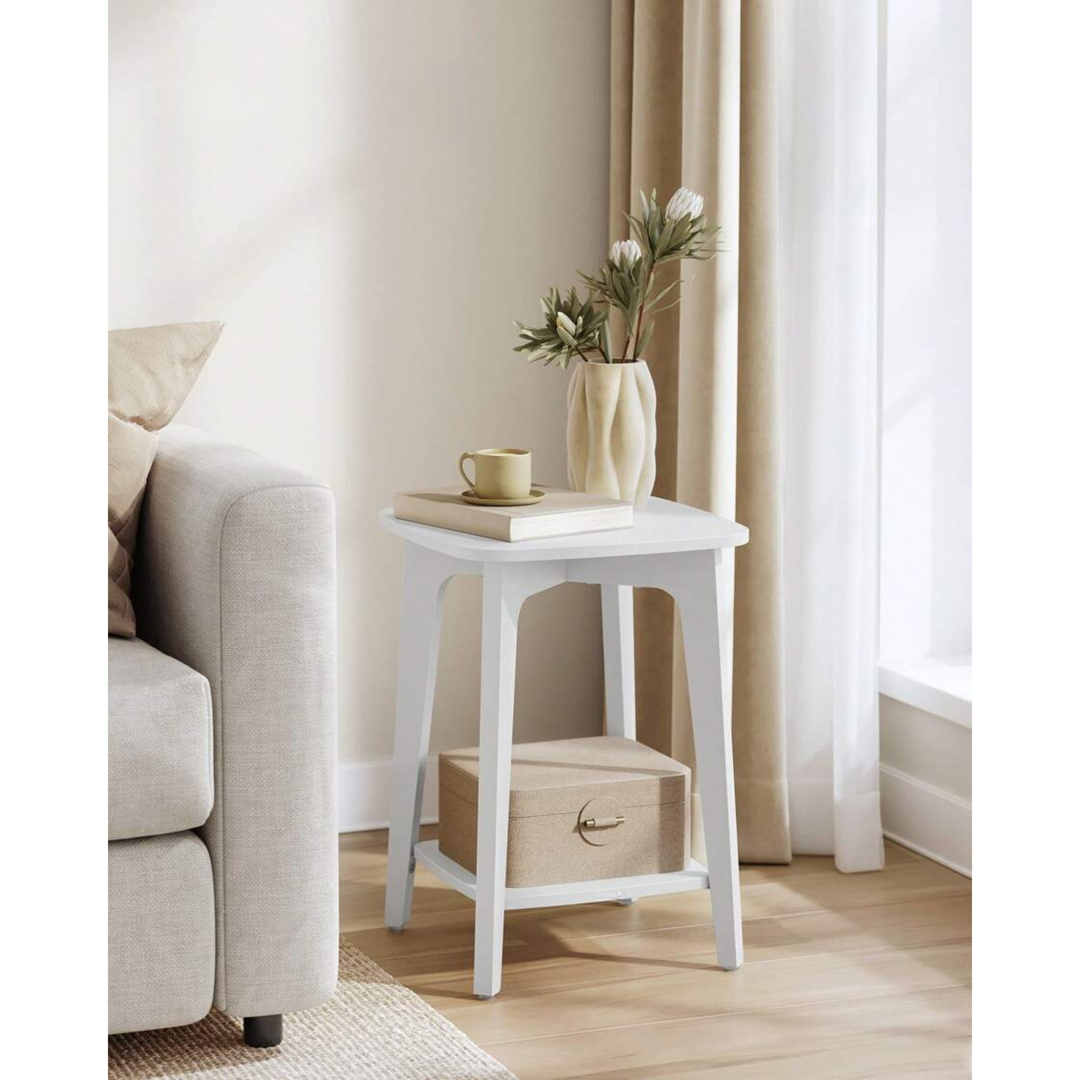Side Table, Small Square End Table With Lower Shelf, Nightstand For ...
