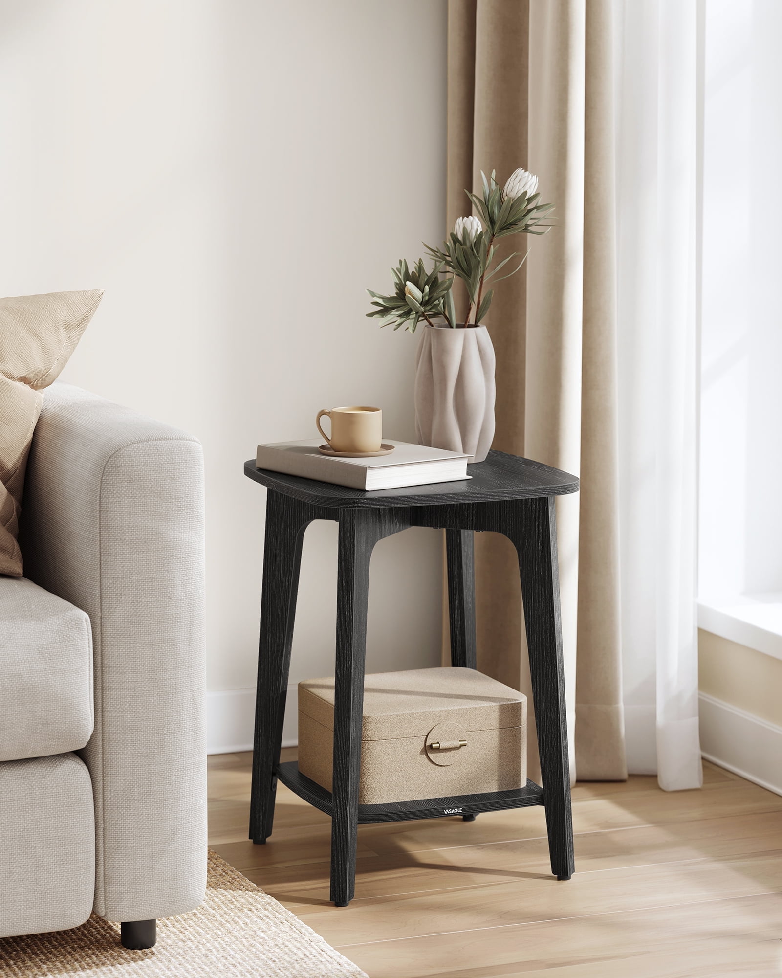 Side Table, Small Square End Table with Lower Shelf, Nightstand for ...