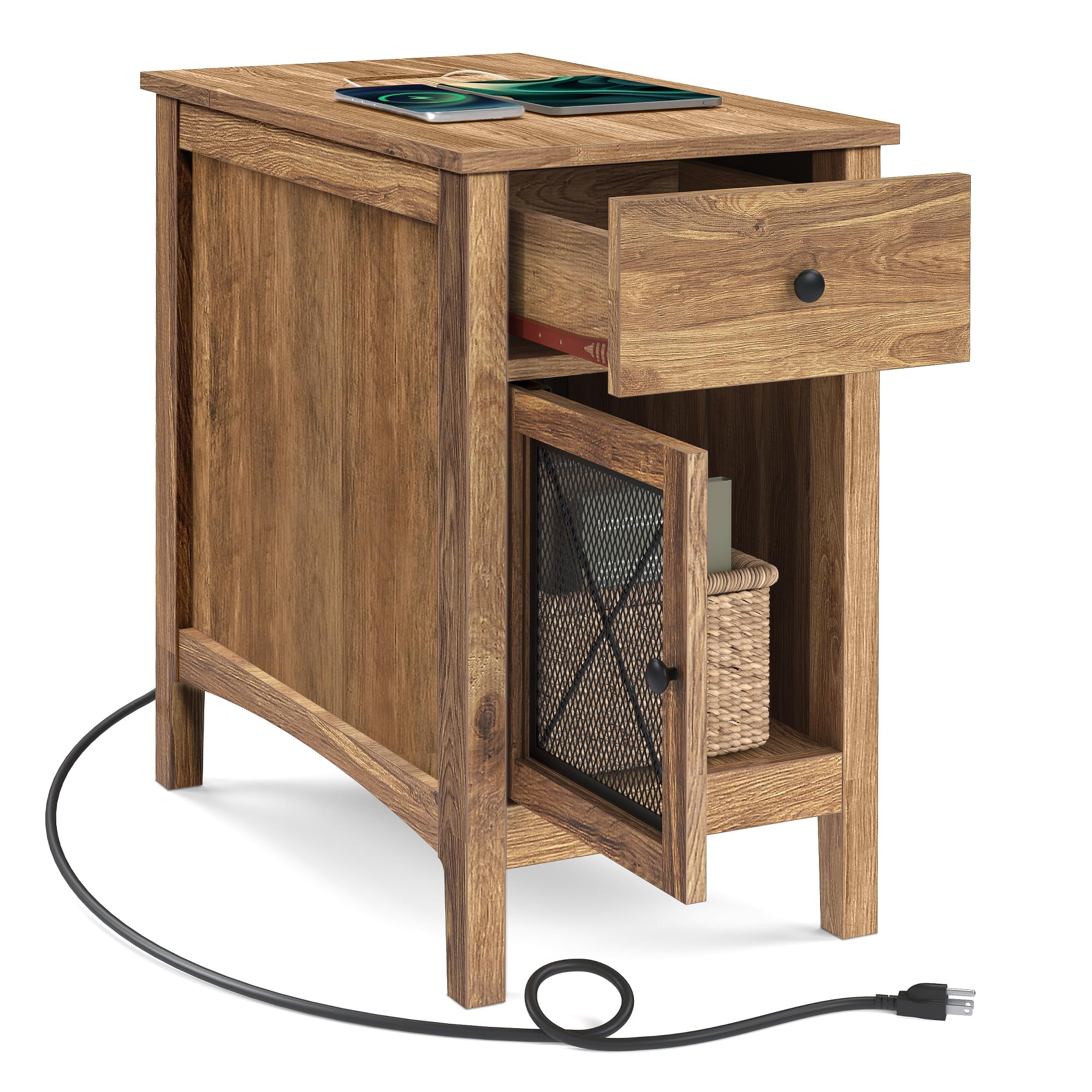Side Table with Storage, End Table with USB Ports and Outlets ...