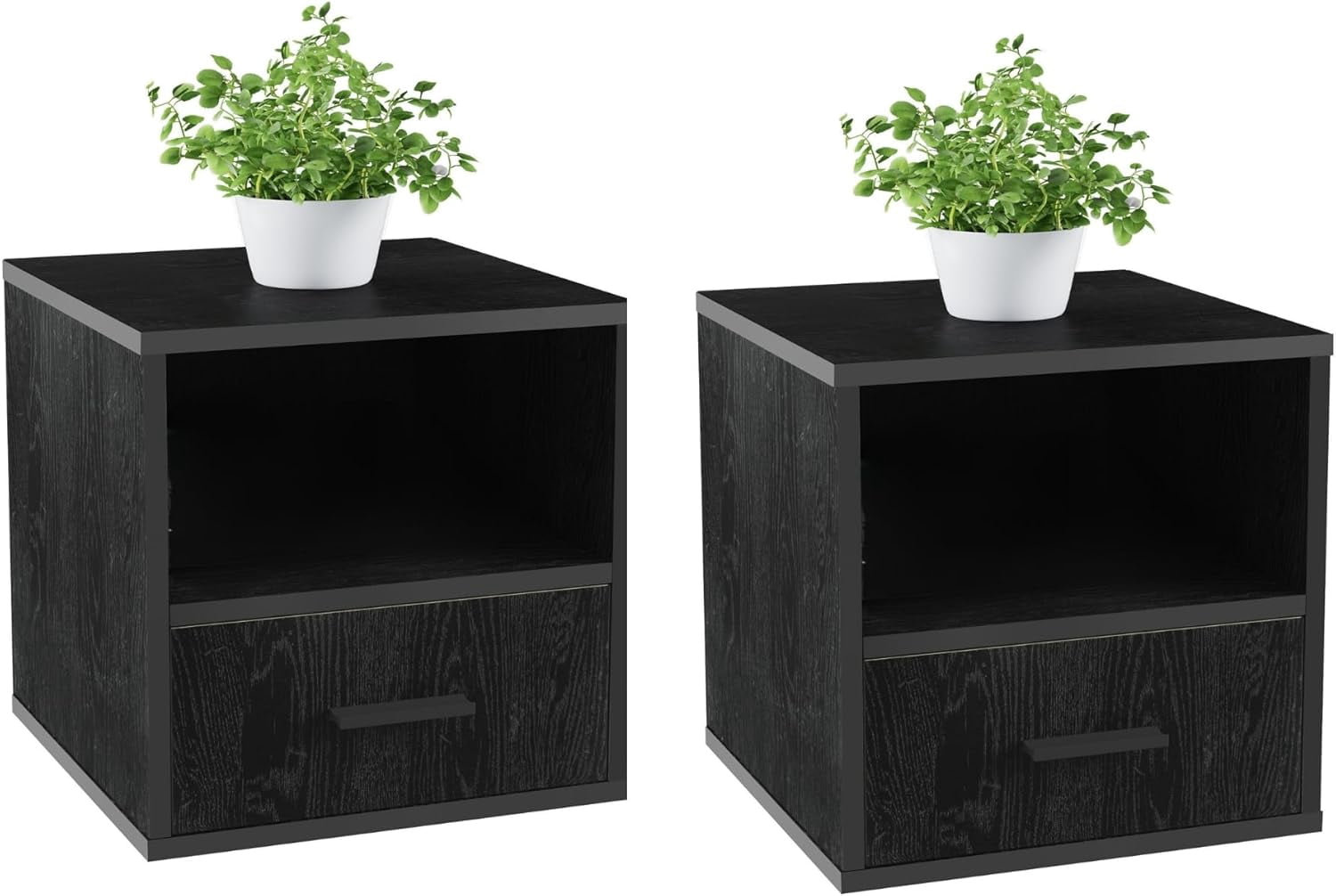 Side Table with Storage - Set of 2 Minimalist Modern Nightstand or End ...