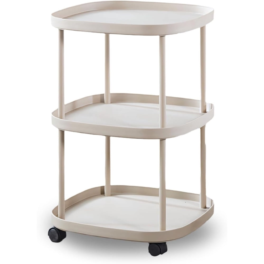 Side Table with Wheels 2 3 Tier End Table Living Room Plastic Mobile ...