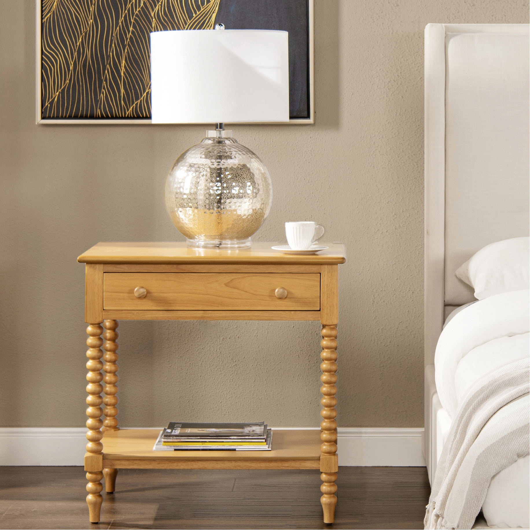 Side Table With Drawer And Shelf In Natural Brown Finish Modern 28 ...