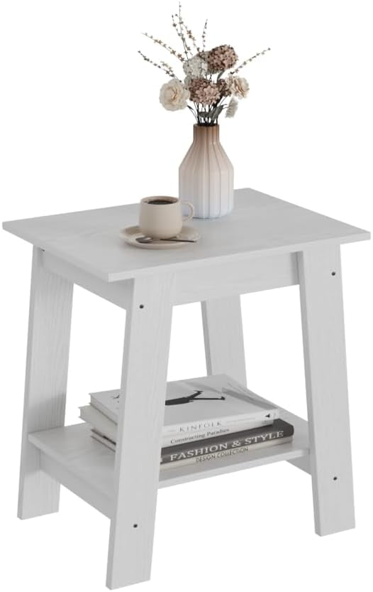 Side Table,Wooden End Table with Storage Shelves, Farmhouse Nightstand ...