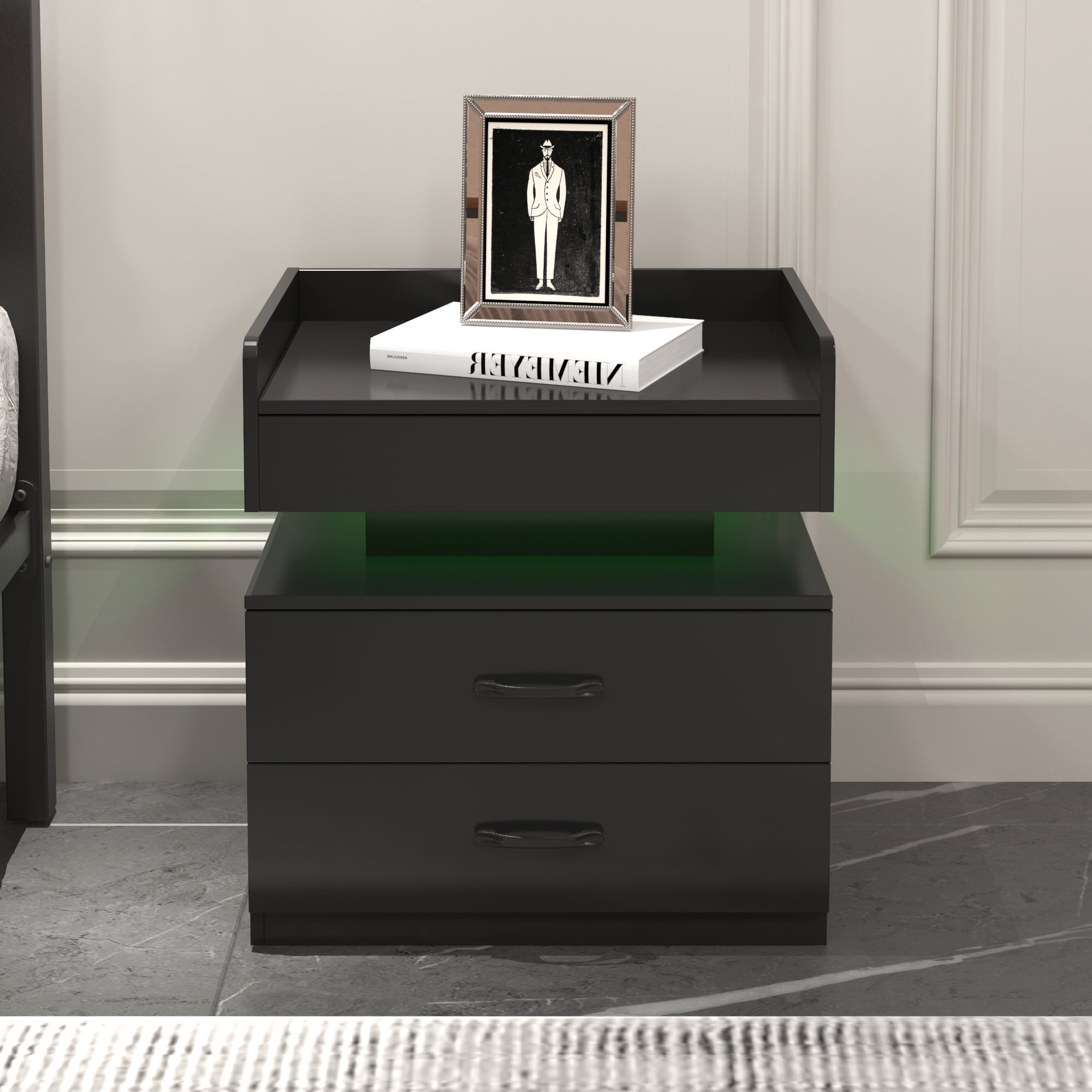 Side Table with charging station Station, iRerts Wood Nightstand with ...
