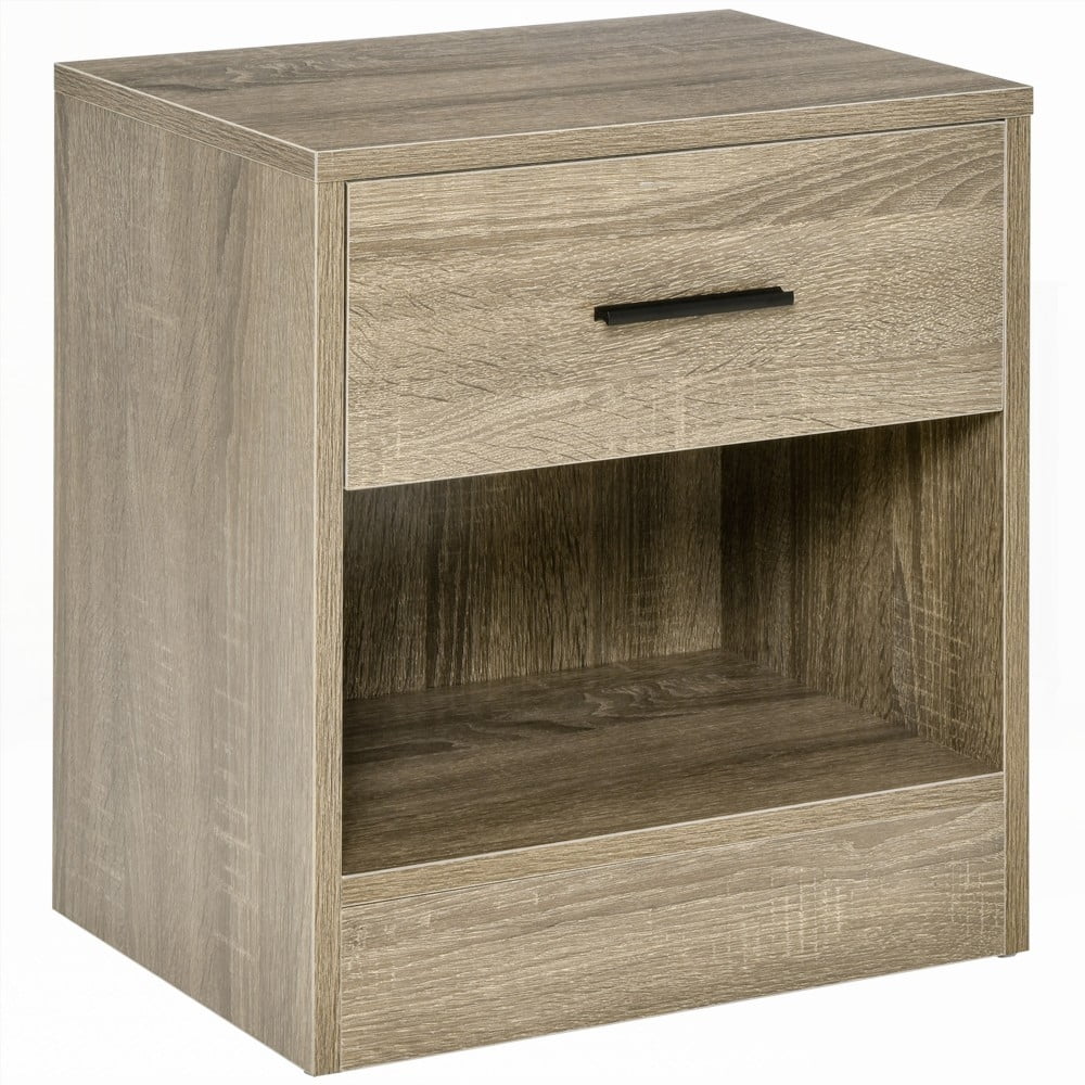 Side Table in Gray Wood Grain, Bedroom & Living Room Companion, Storage ...