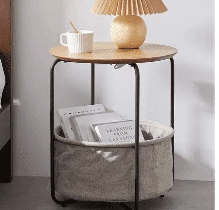 Round End Table with Fabric Storage Basket, HONEIER Side Table Modern ...