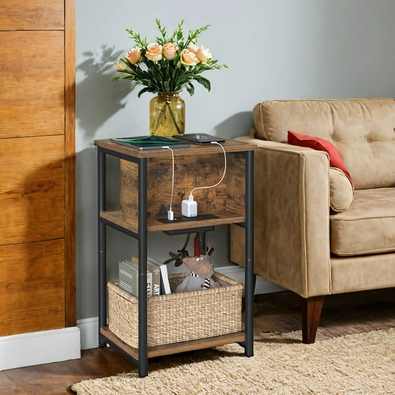 4-Tier End Table with Storage, Narrow Side Table for Living Room, Wood ...