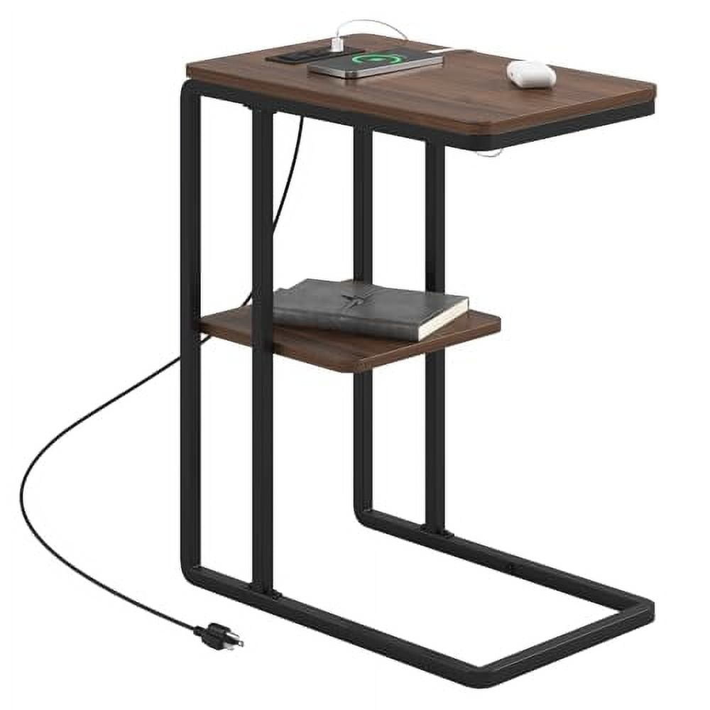Side Table with Charging Station, Narrow Side Table with USB Ports and ...