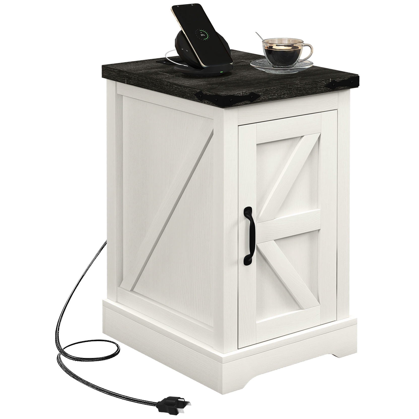 Side Table with Charging and Two - tier Storage / Charge and Keep ...