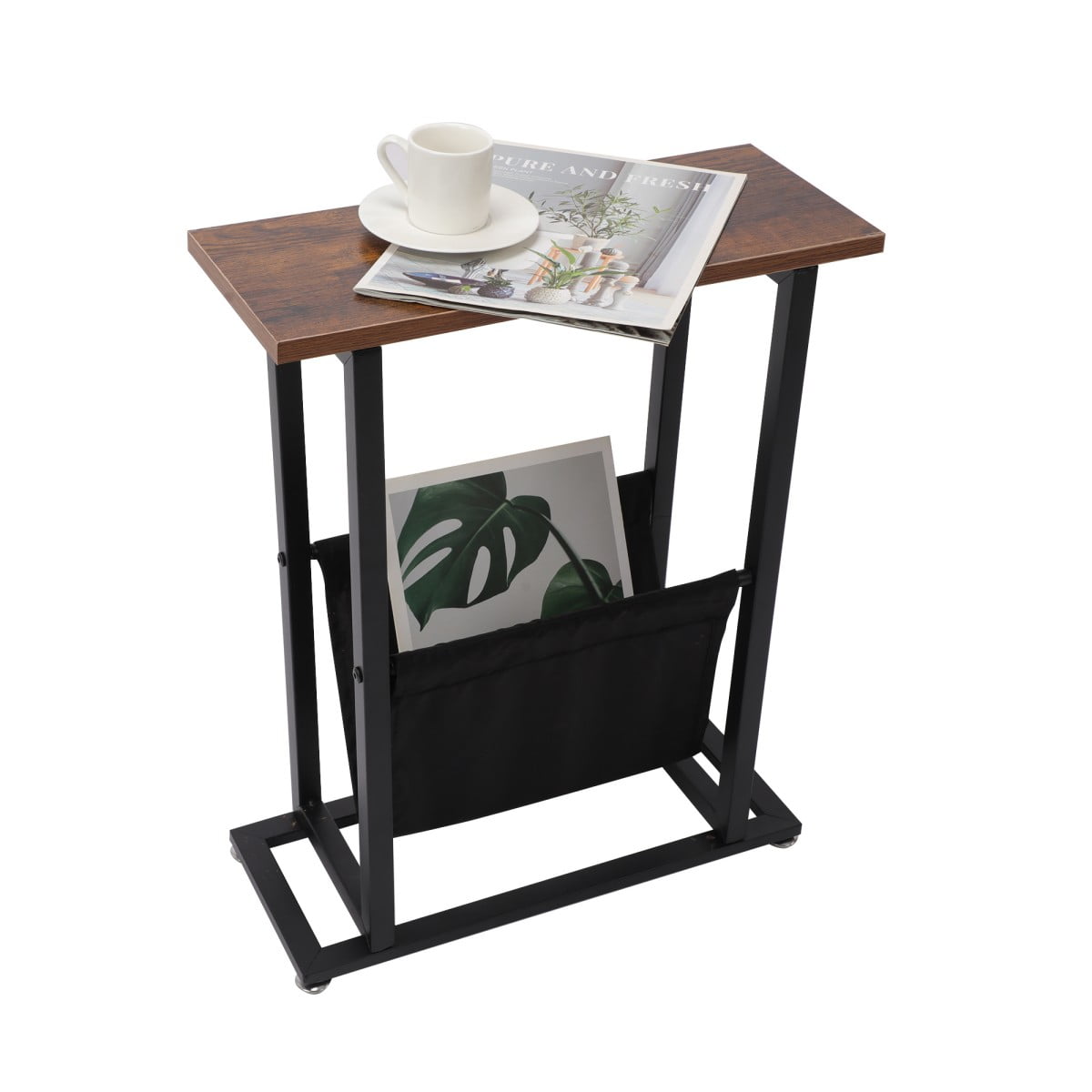 Side Table with Magazine Holder Sling, Narrow End Table Slim Nightstand ...