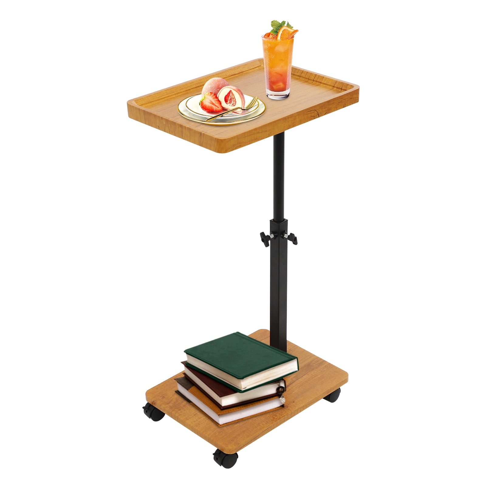 Side Table with Wheels, C Shaped End Table, Adjustable Side Table for ...