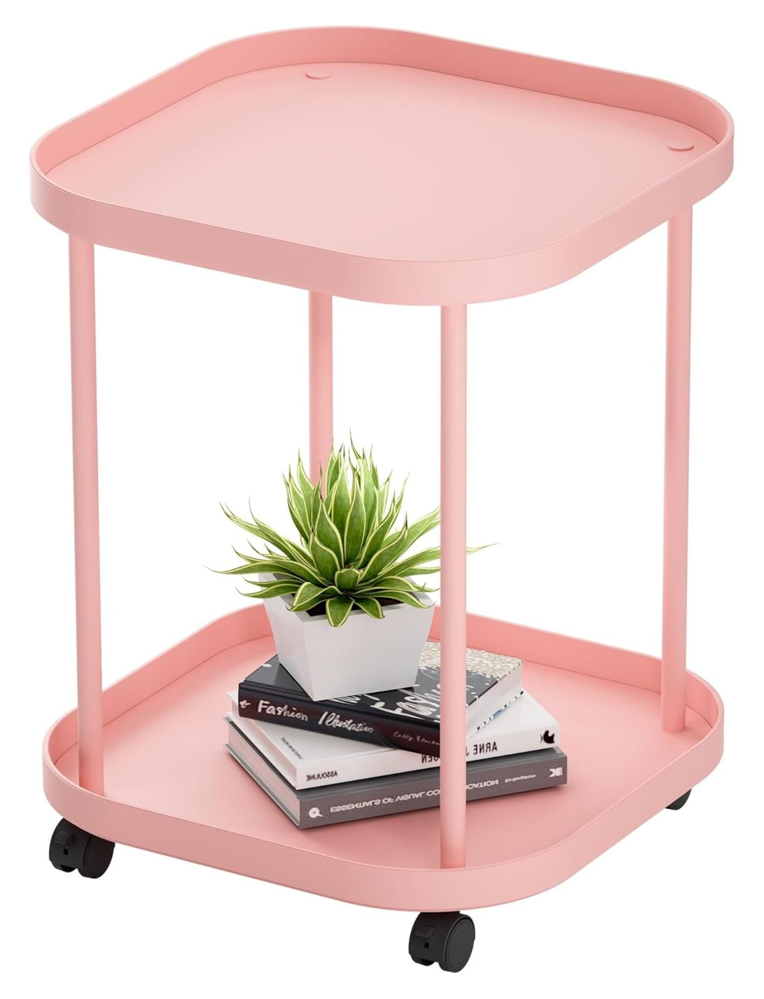 Side Table with Wheels, End Table Living Room Small Sofa Table Mobile ...