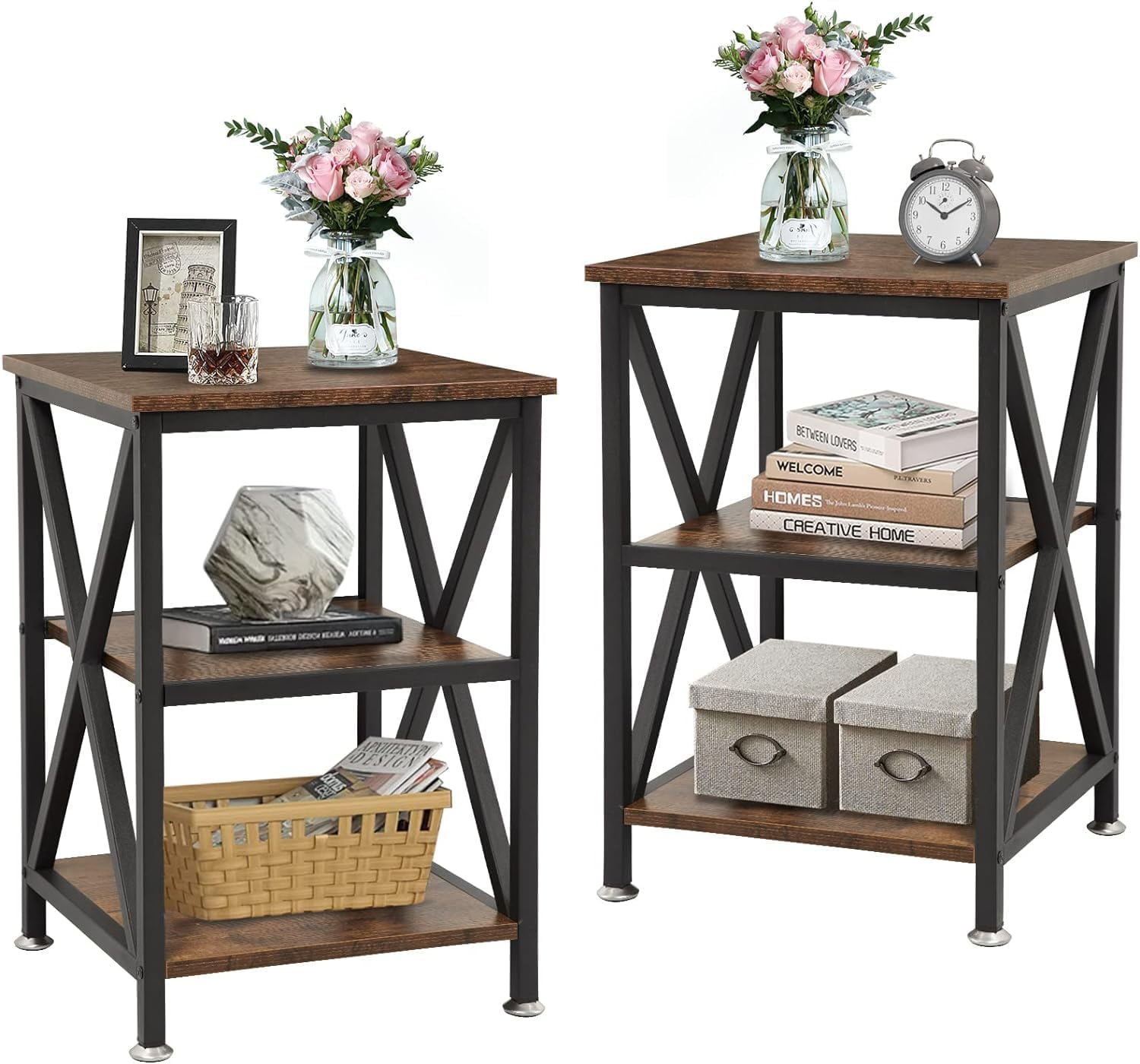 Side Tables Living Room Set of 2, 16" D x 16" W x 24" H, Indoor End ...