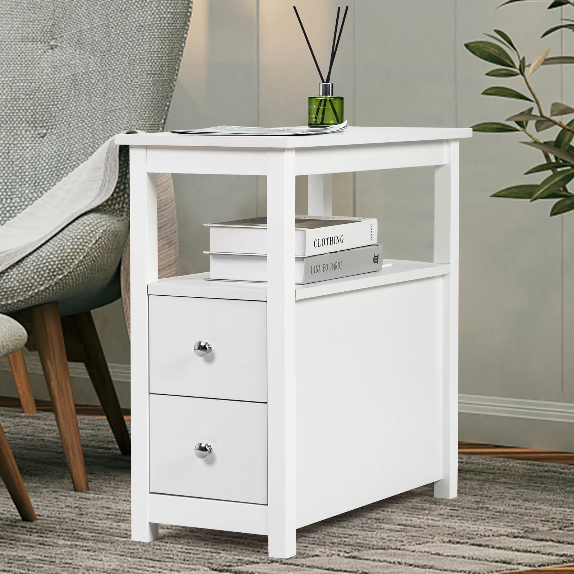 Seizeen Small Bedroom Bedside Stand, Living Room End Table with ...
