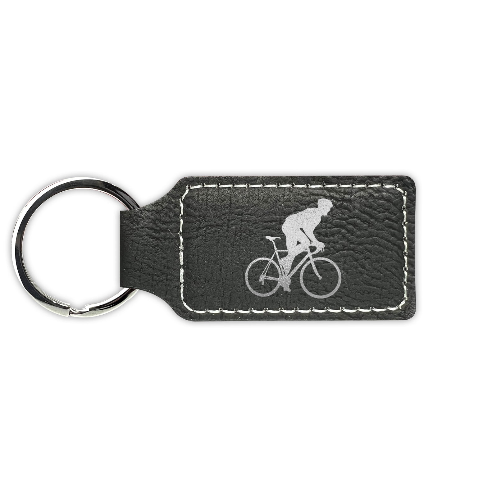 Side View Cycling Keychain Leatherette Rectangle - Laser Engraved ...