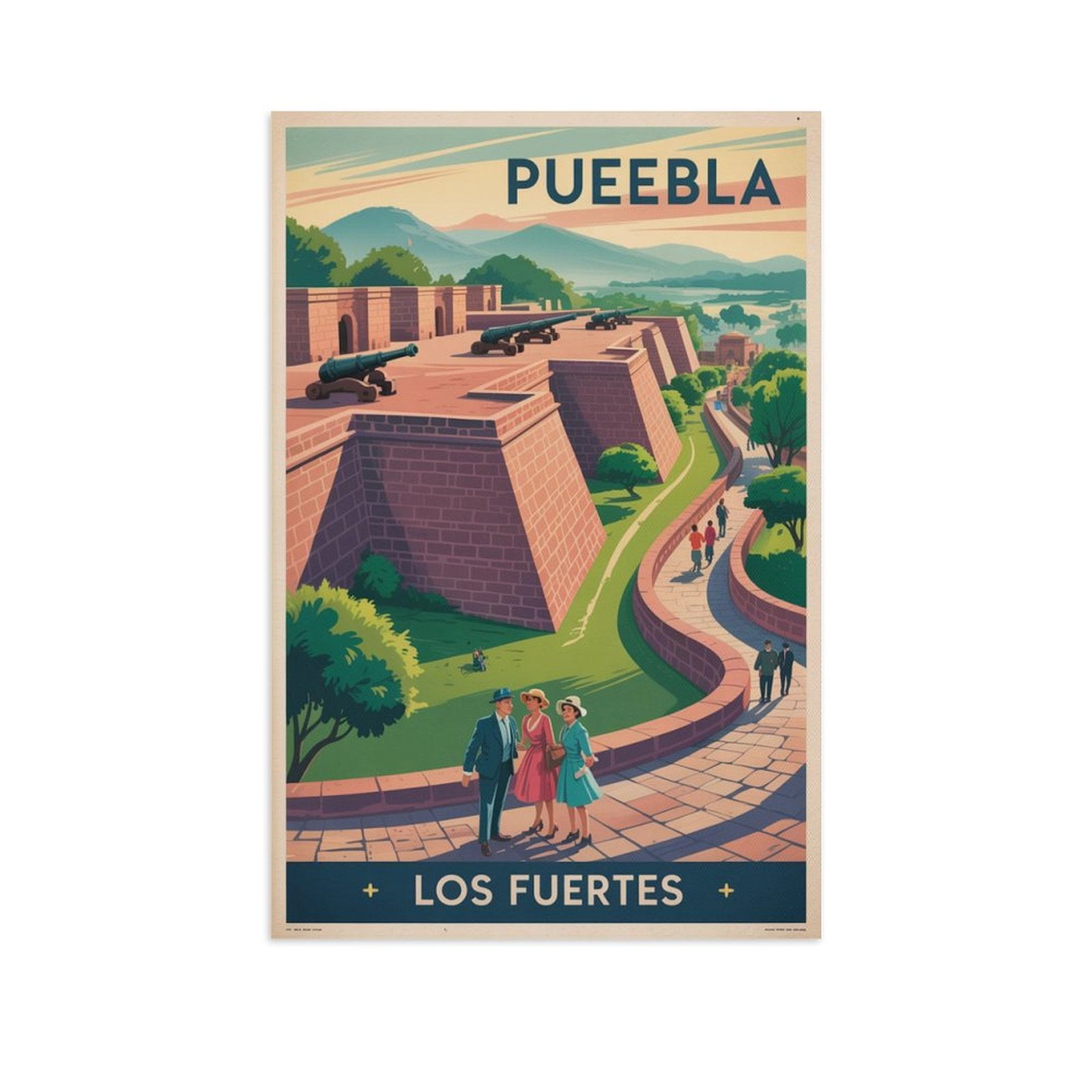 Side View Fort Wall Art Los Fuertes Puebla Mexico Vintage Travel Poster ...