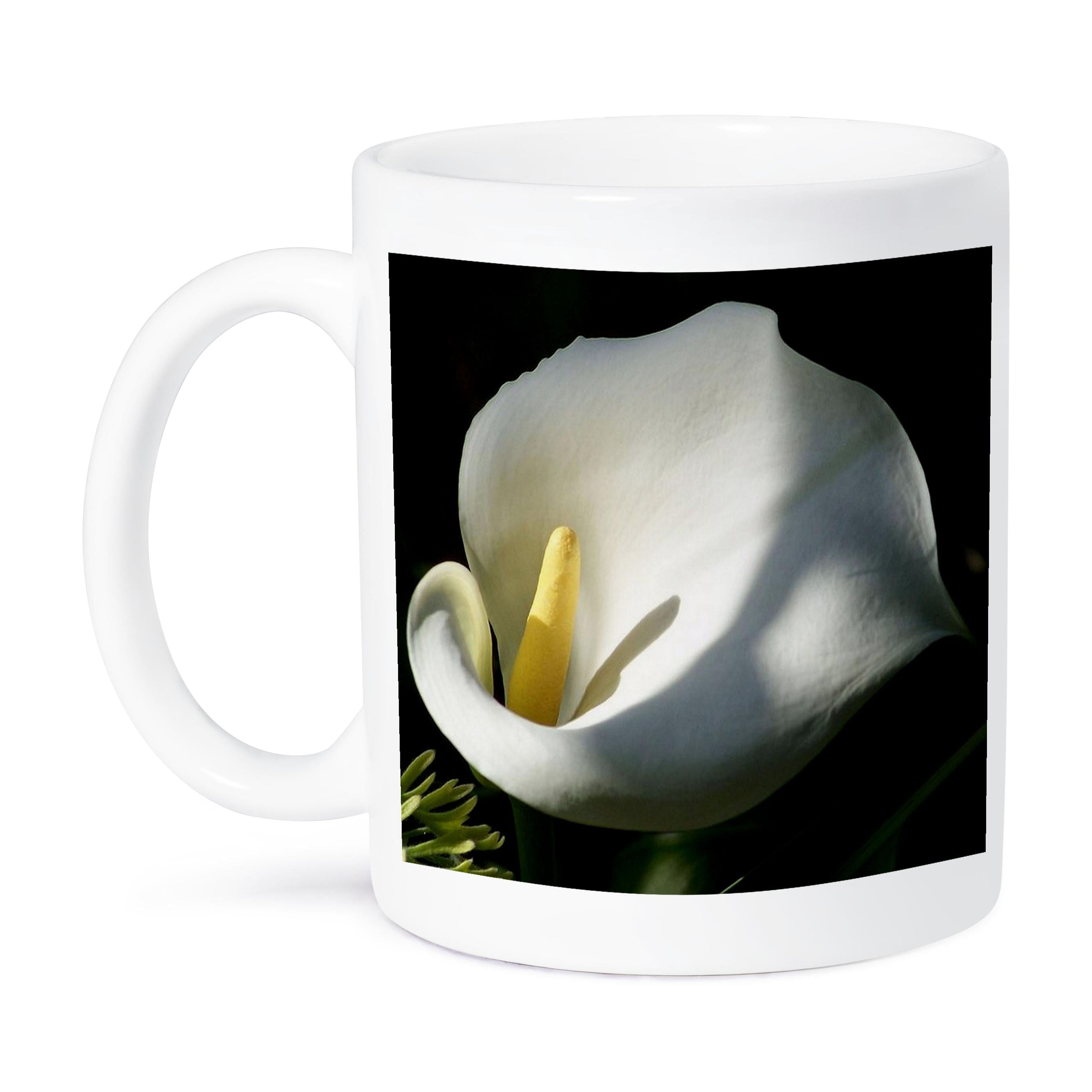 Side View Of A Pure White Calla Lily With Foliage In Dawn Light, 15oz ...