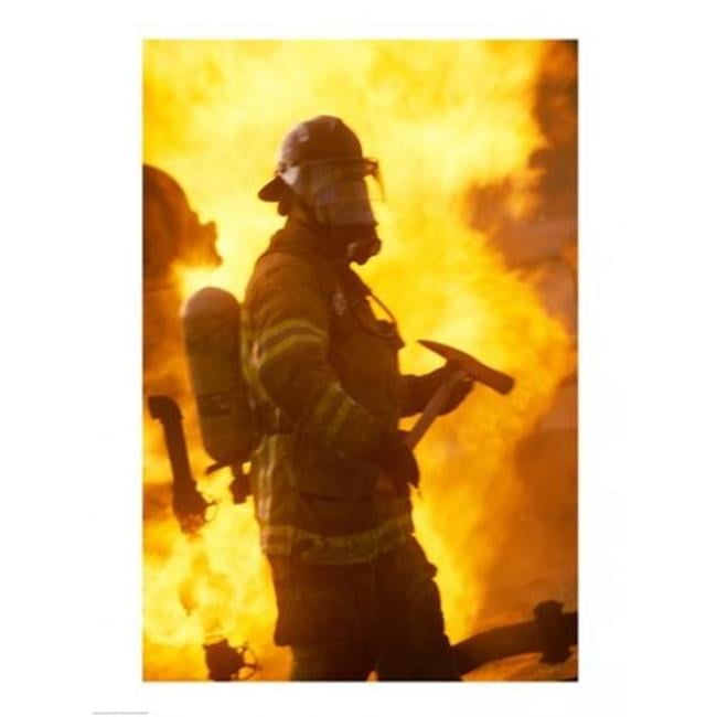 Side profile of a firefighter holding an axe -18 x 24- Poster Print ...